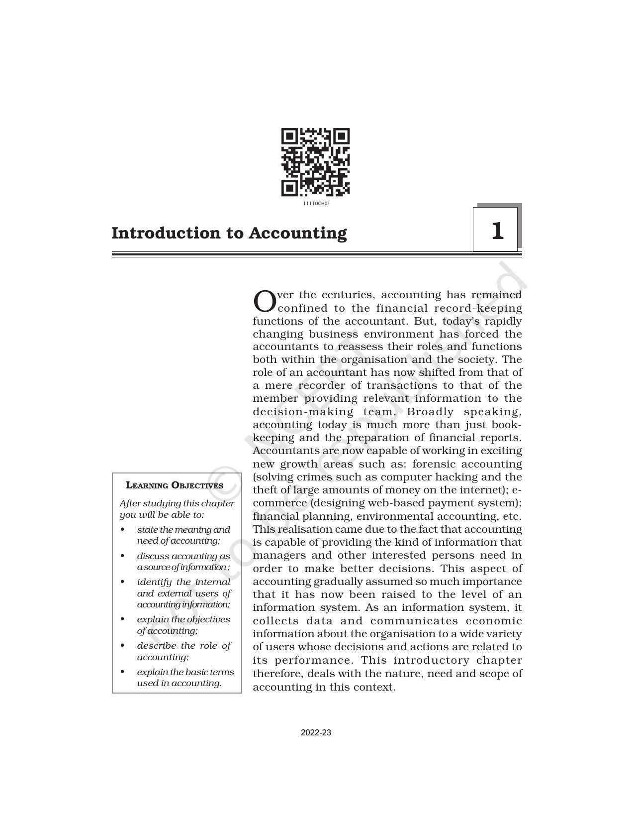 NCERT Book for Class 11 Accountancy Chapter 2 Introduction