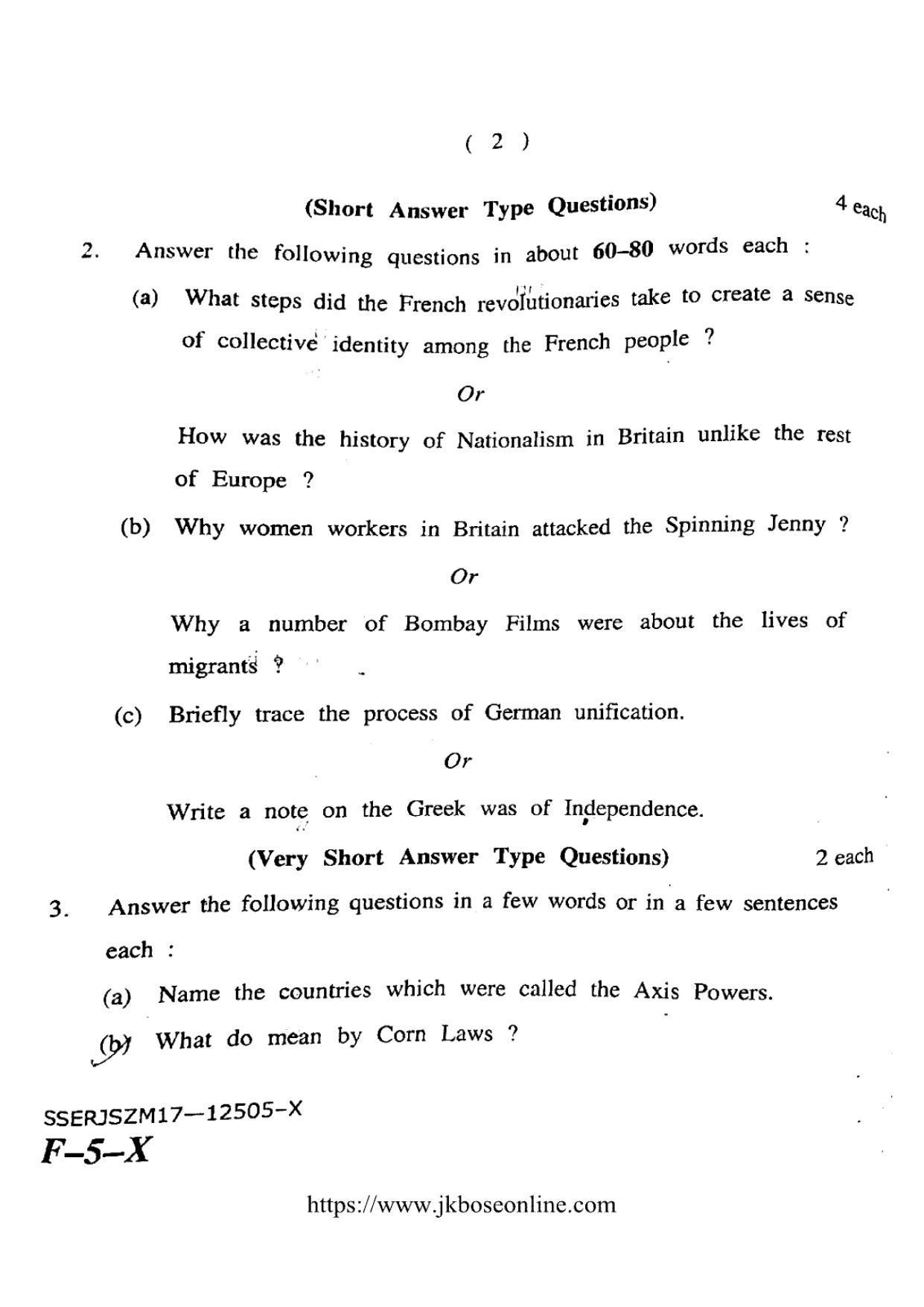 JKBOSE Class 12 Social-Science Question Papers 2017 (12505-X ...
