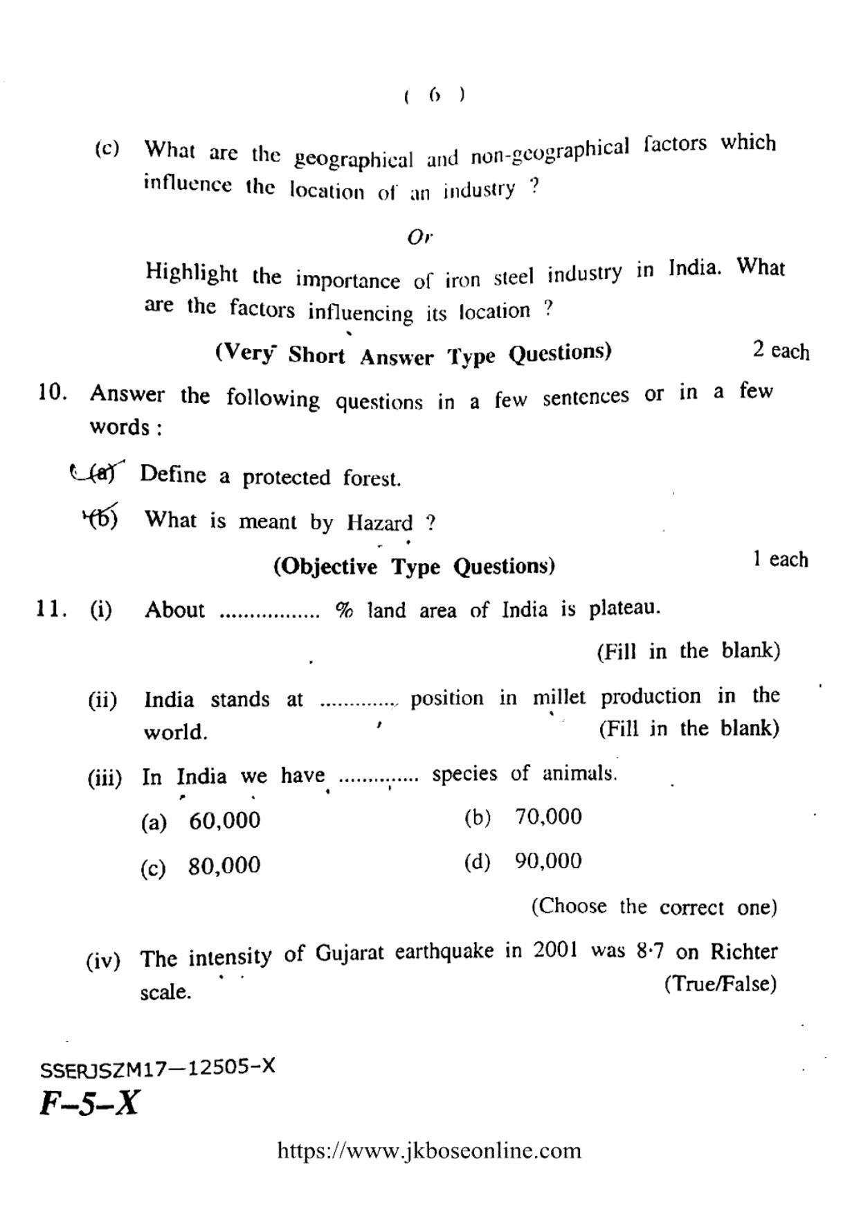 JKBOSE Class 12 Social-Science Question Papers 2017 (12505-X ...