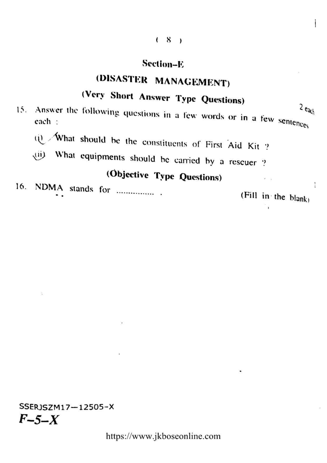 JKBOSE Class 12 Social-Science Question Papers 2017 (12505-X ...