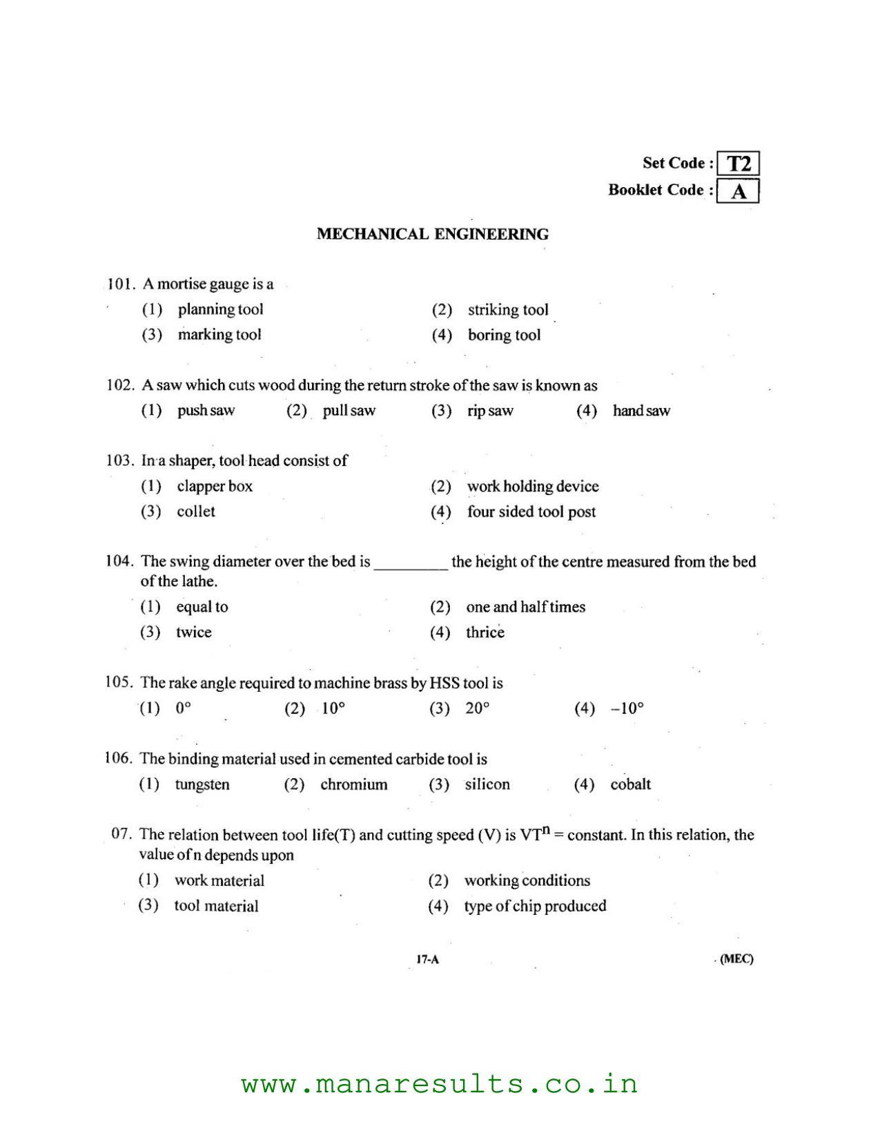 AP ECET 2016 Mechanical Engineering Old Previous Question Papers ...