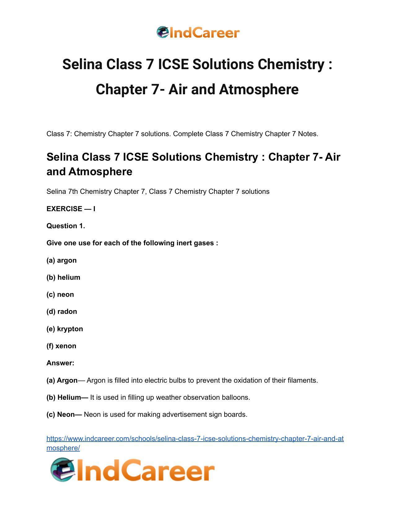 Selina Class 7 ICSE Solutions Chemistry : Chapter 7- Air and Atmosphere ...