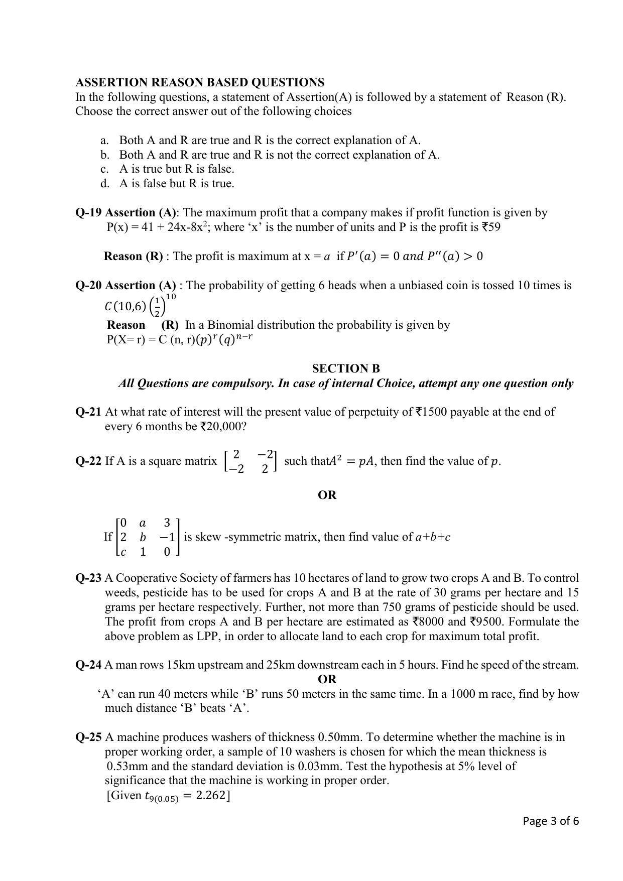 CBSE Class 12 Applied Mathematics Sample Paper 2024 - IndCareer Schools