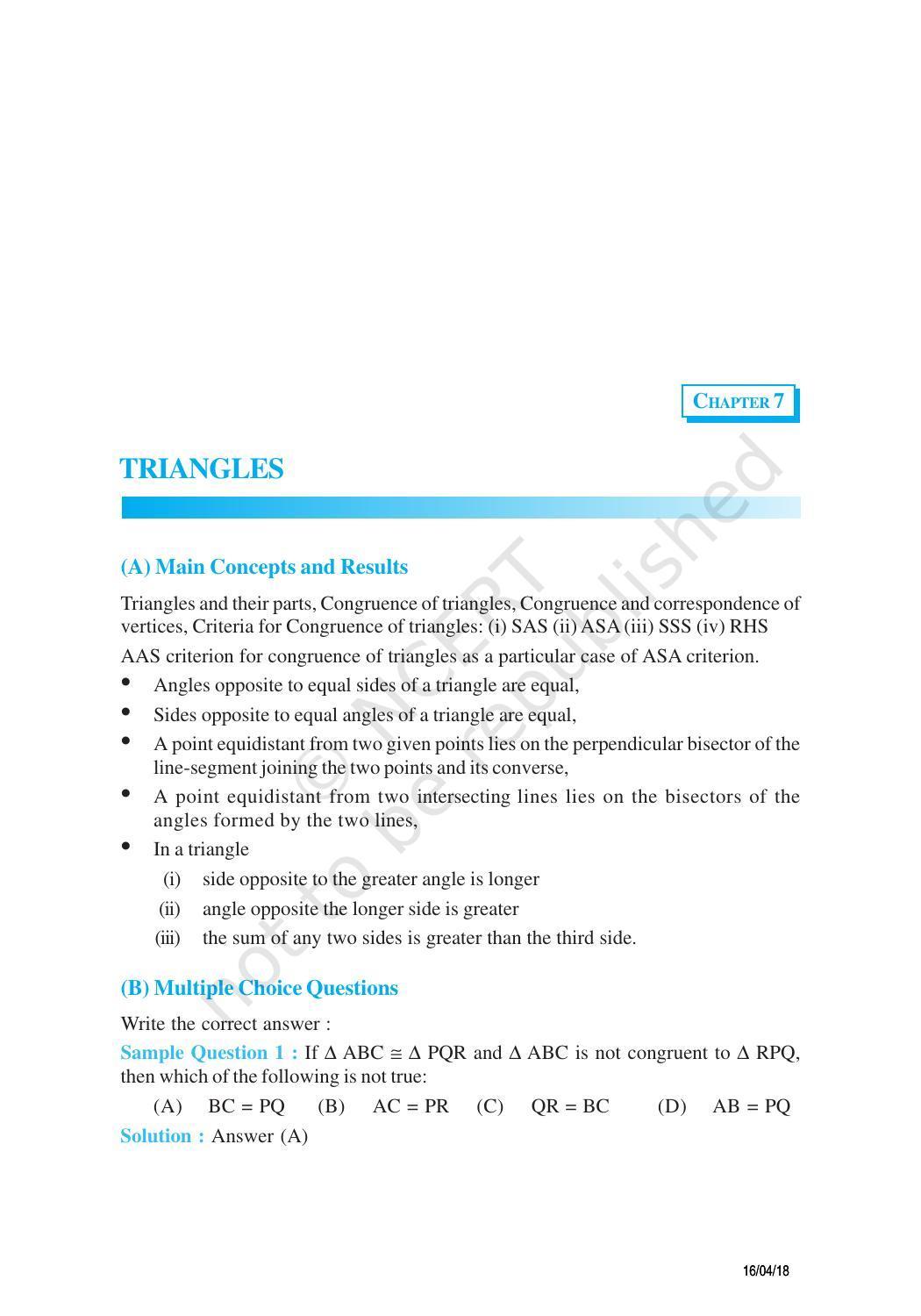 NCERT Exemplar Book for Class 9 Maths Chapter 7 Triangles