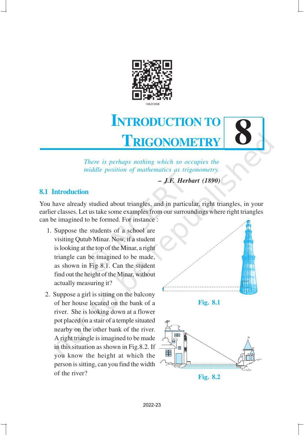 NCERT Book for Class 10 Maths Chapter 8 Introduction to Trigonometry ...