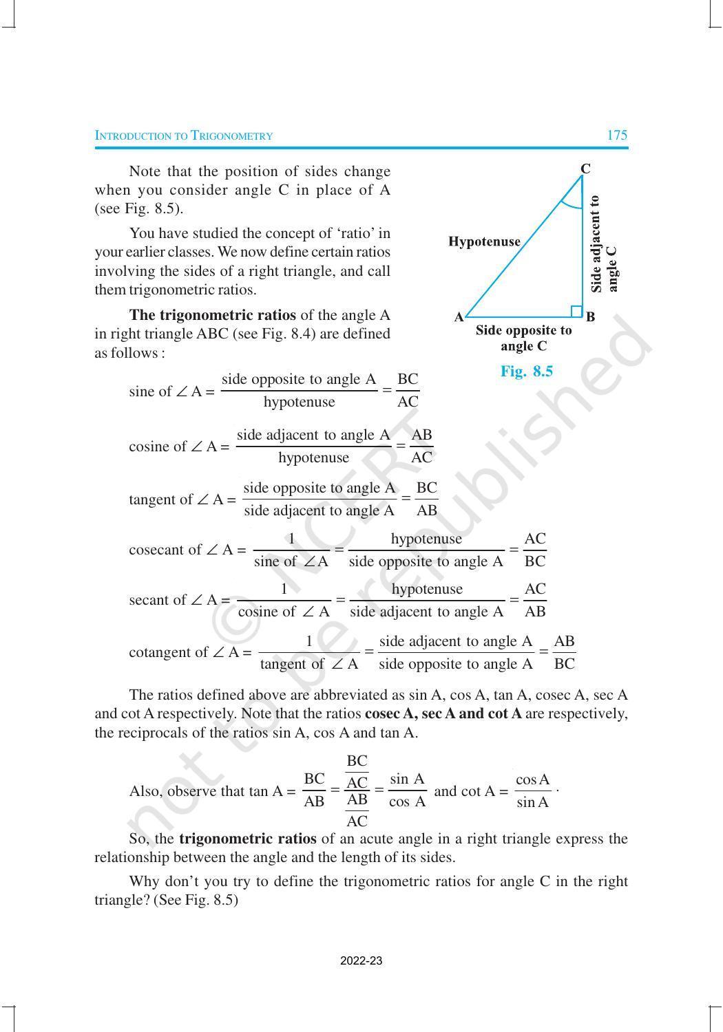 NCERT Book for Class 10 Maths Chapter 8 Introduction to Trigonometry - IndCareer Schools