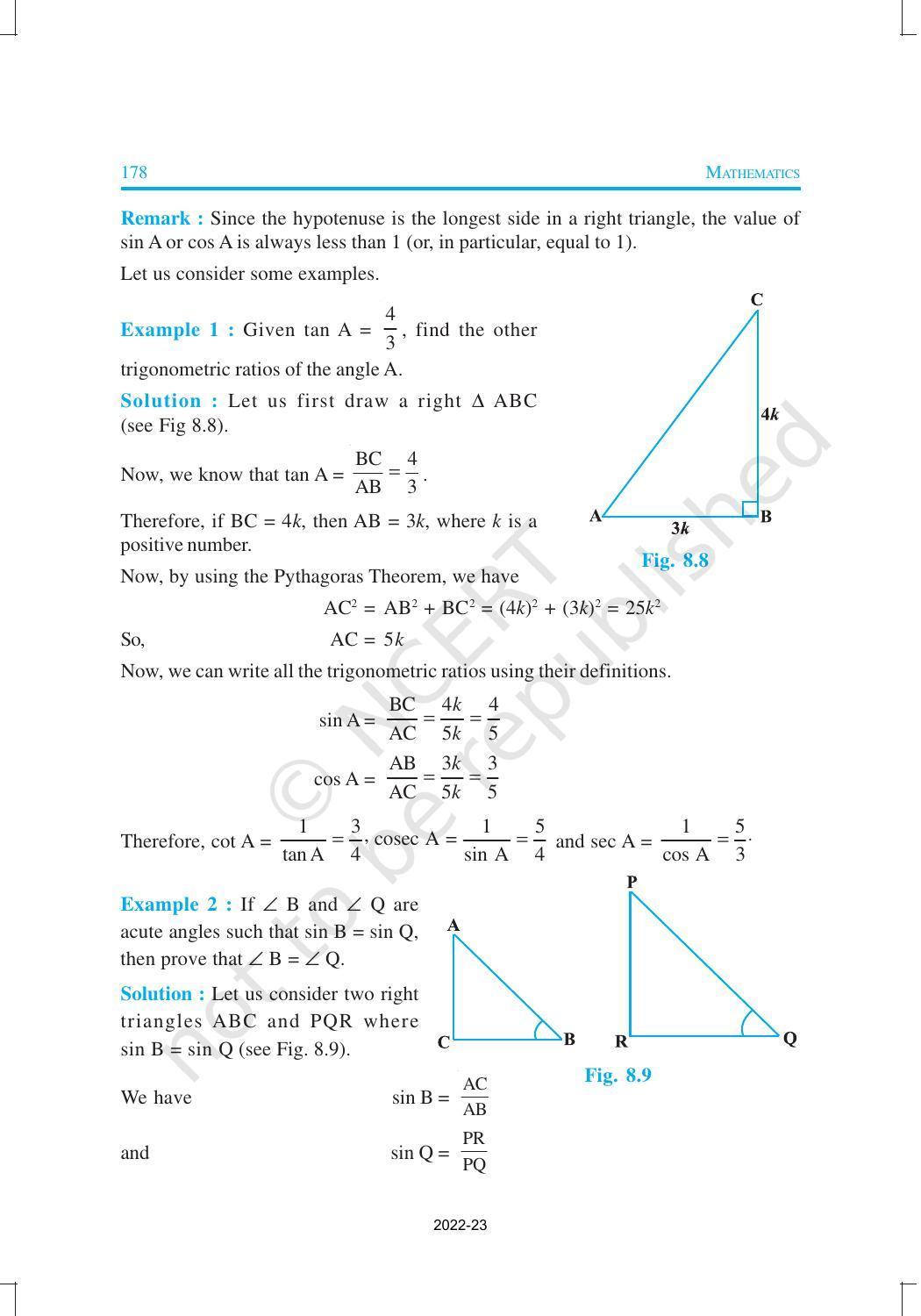 NCERT Book for Class 10 Maths Chapter 8 Introduction to Trigonometry - IndCareer Schools