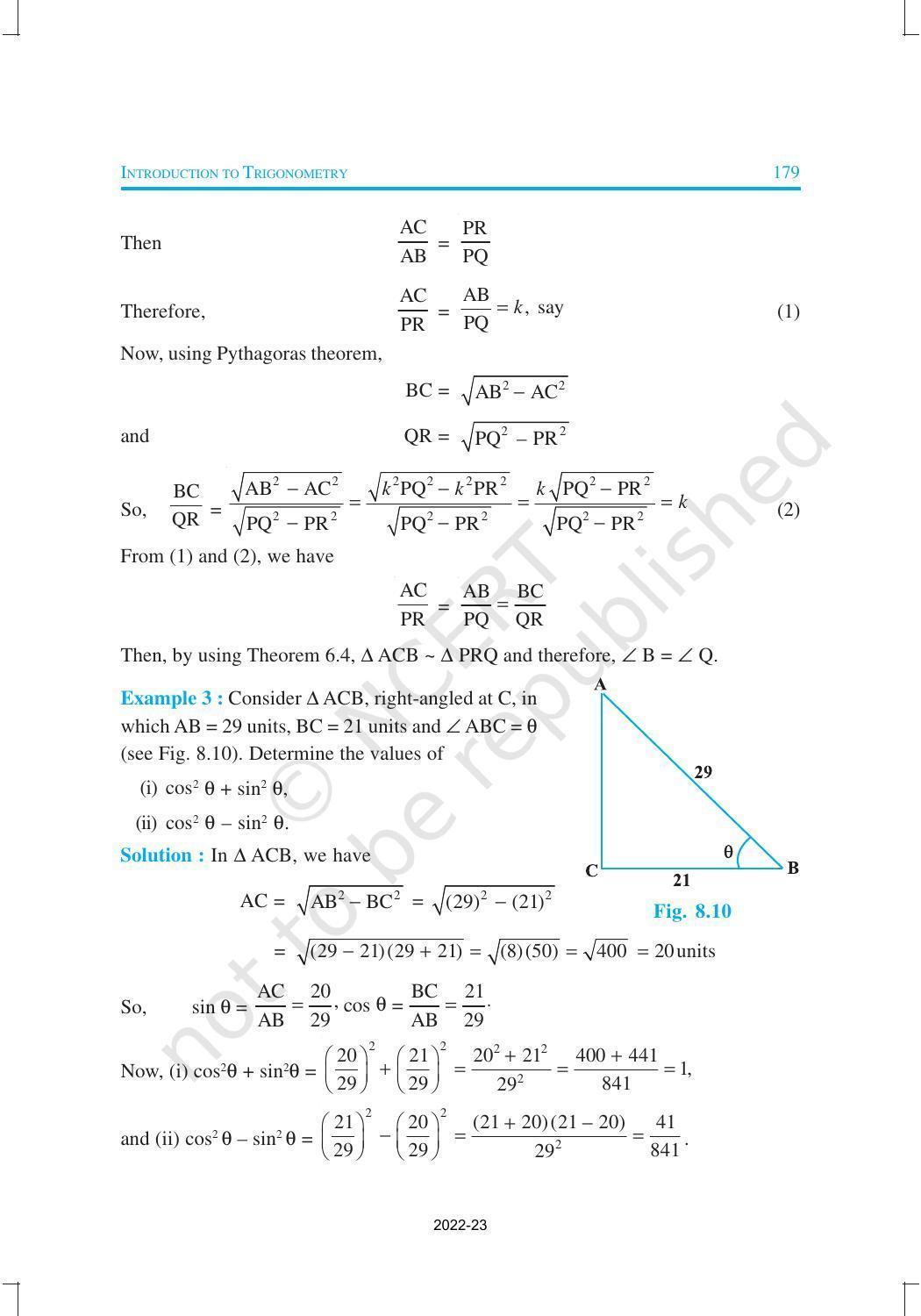 NCERT Book for Class 10 Maths Chapter 8 Introduction to Trigonometry - IndCareer Schools