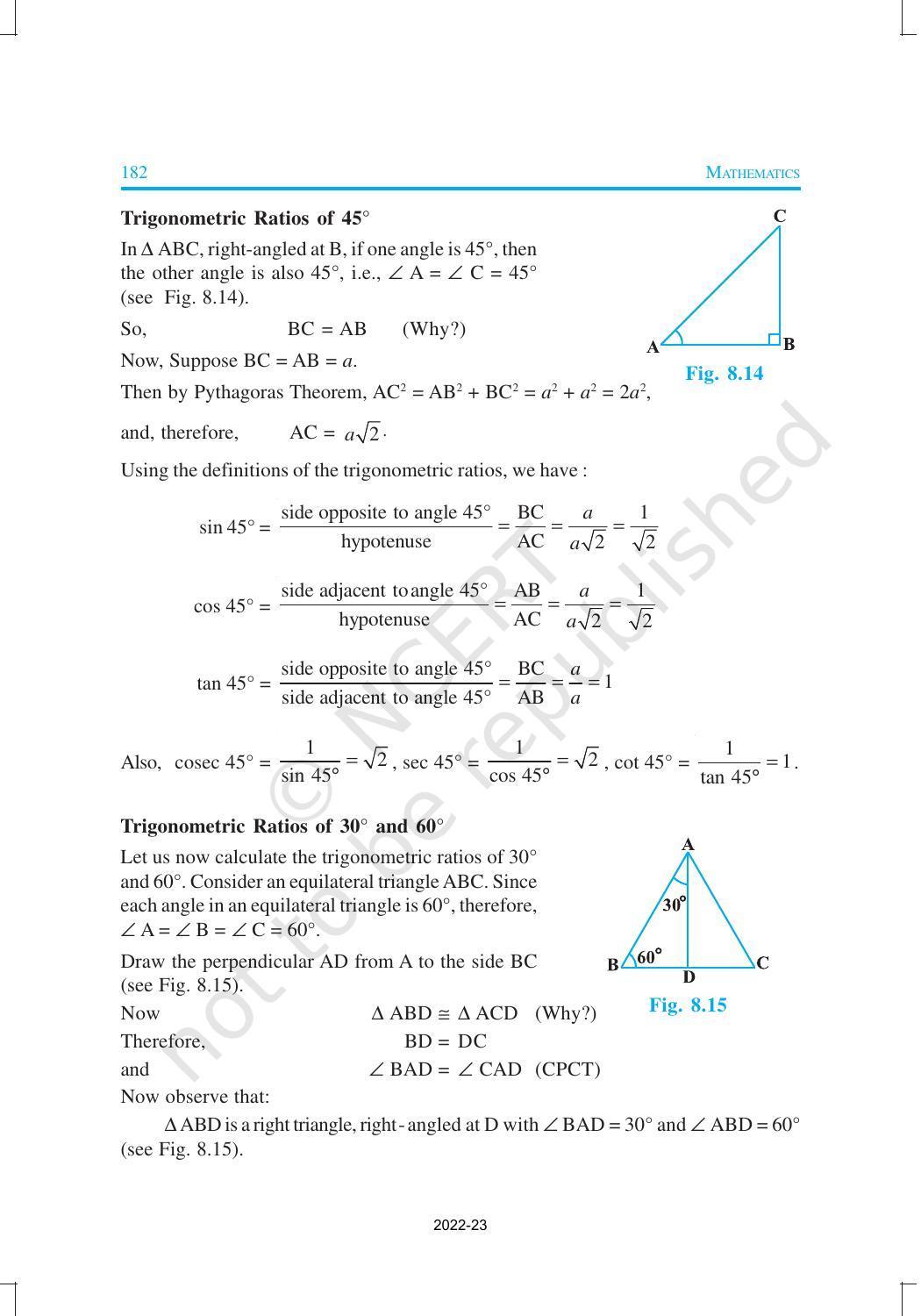 NCERT Book for Class 10 Maths Chapter 8 Introduction to Trigonometry ...
