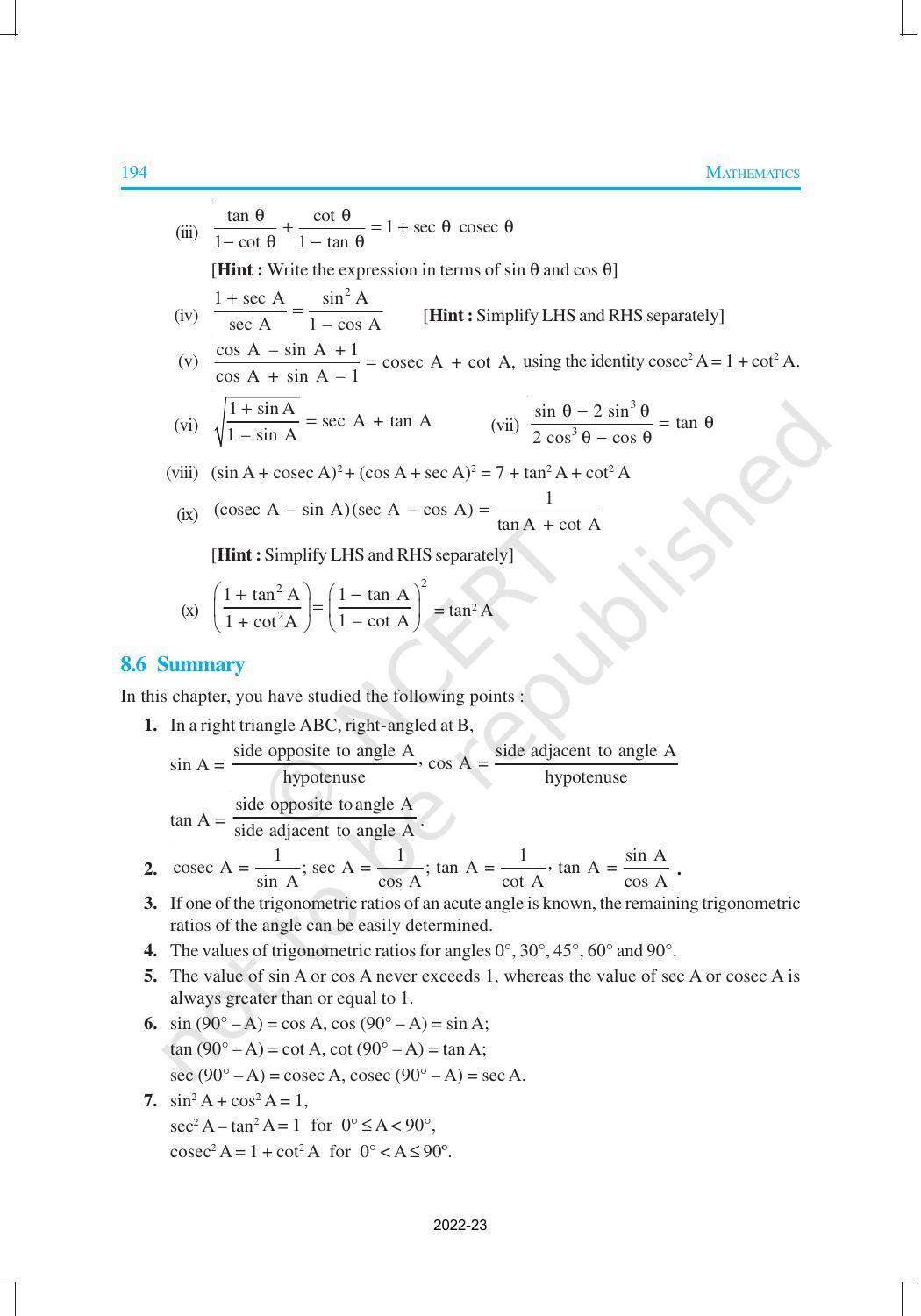 NCERT Book for Class 10 Maths Chapter 8 Introduction to Trigonometry - IndCareer Schools