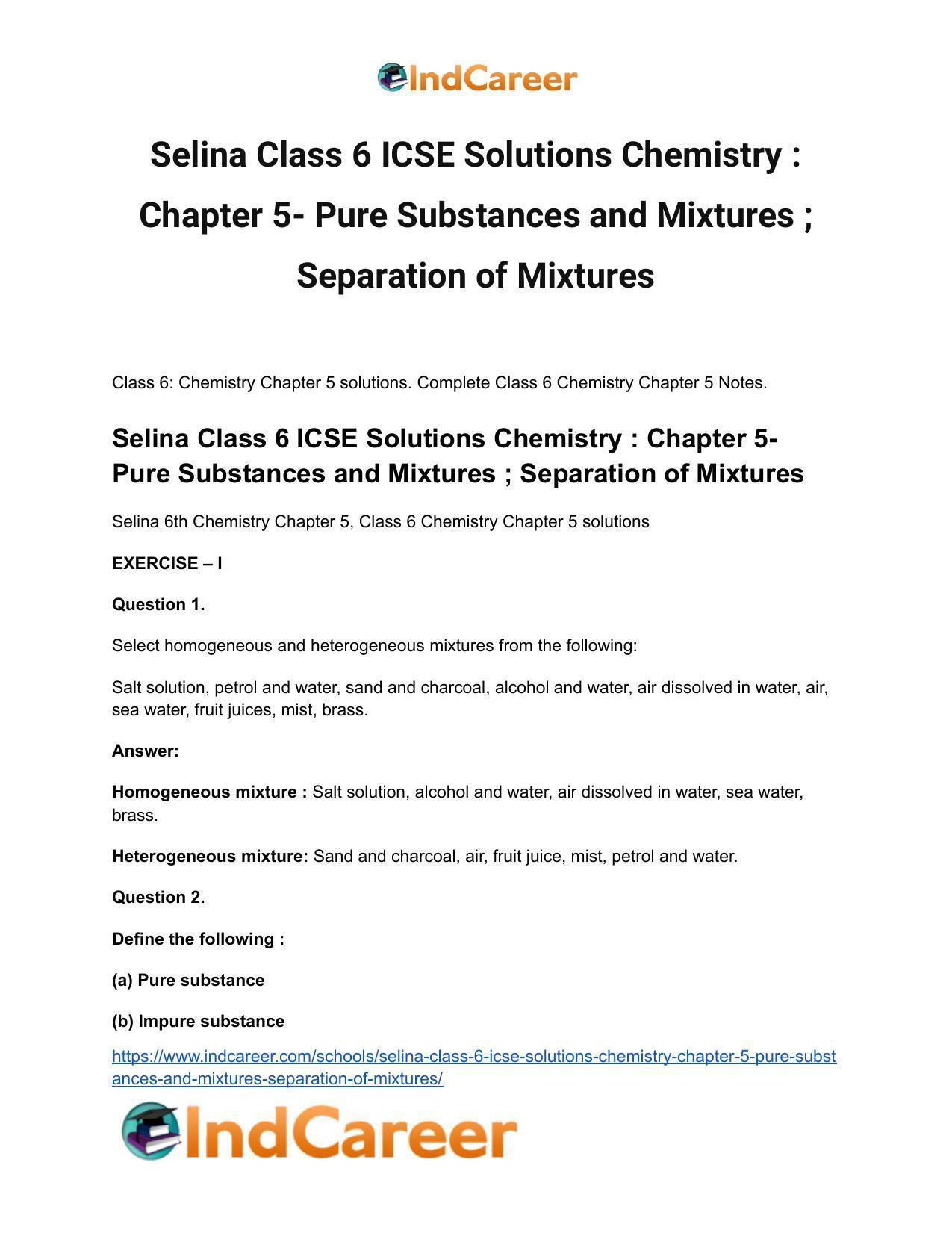 Selina Class 6 ICSE Solutions Chemistry : Chapter 5- Pure Substances ...