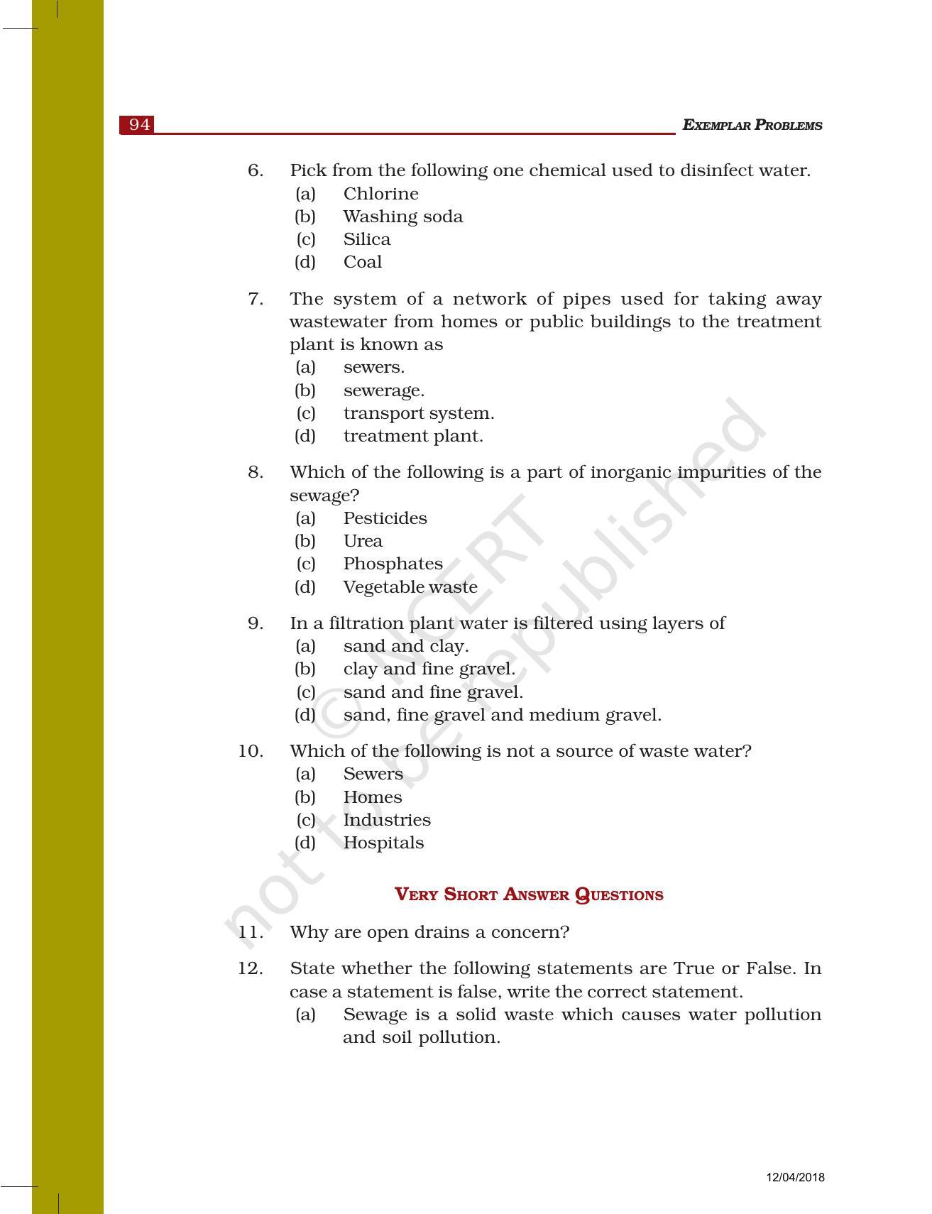 NCERT Exemplar Book for Class 7 Science Chapter 18-Wastewater Story