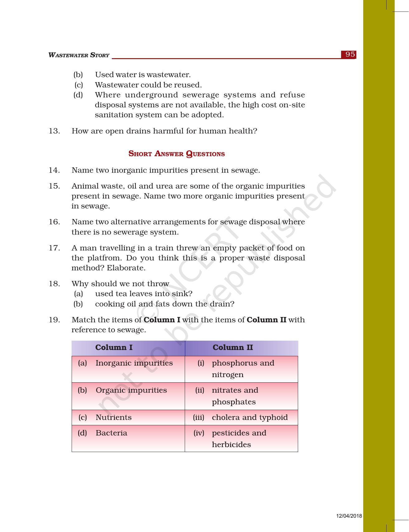 NCERT Exemplar Book for Class 7 Science Chapter 18-Wastewater Story