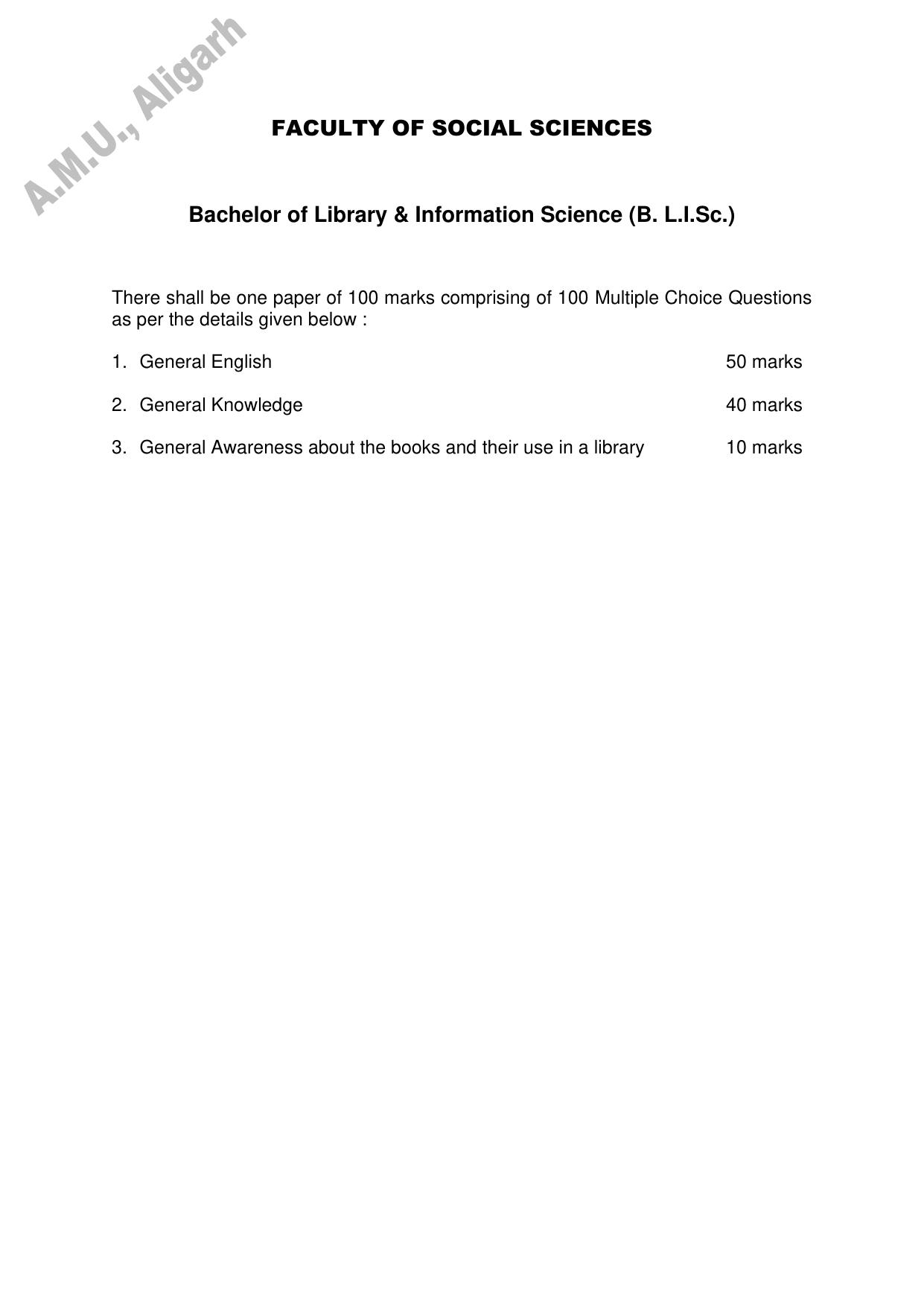 AMU Entrance Exam: B.Lib.I.Sc. Syllabus - IndCareer Docs