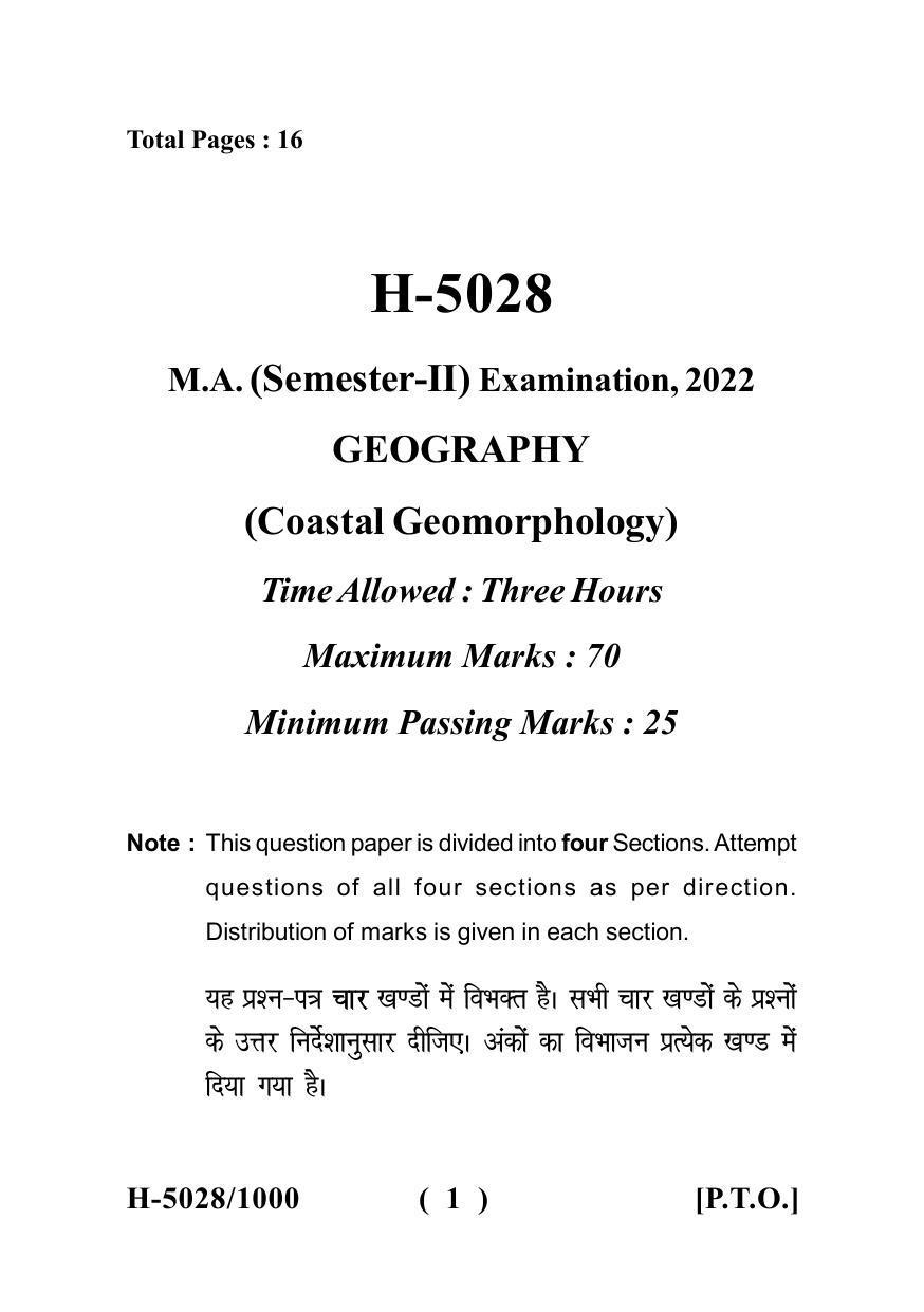 Sarguja University Question Paper - 2022 : M.A. In Geography(Second Sem ...