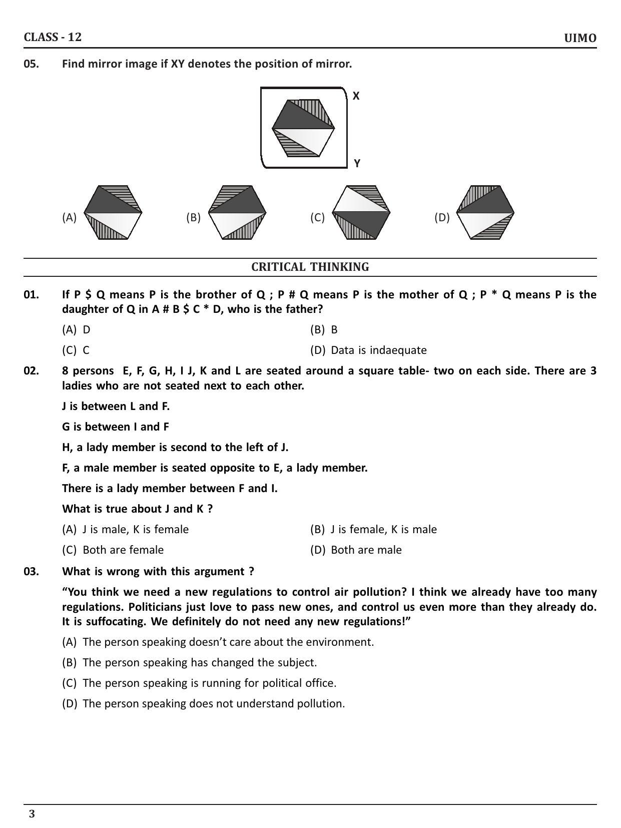 UIMO Class 12 2023 Sample Paper - IndCareer Docs
