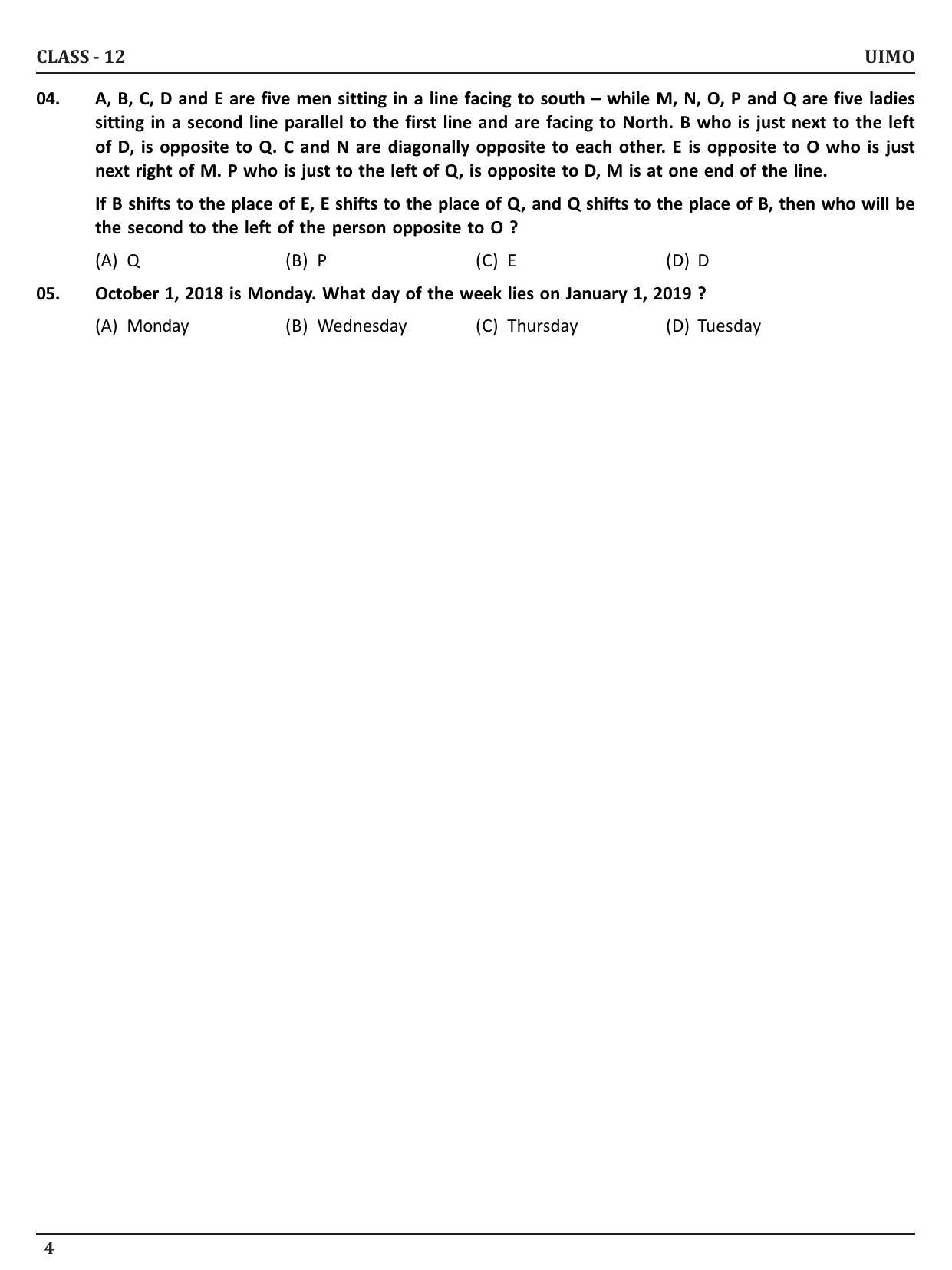 UIMO Class 12 2023 Sample Paper - IndCareer Docs