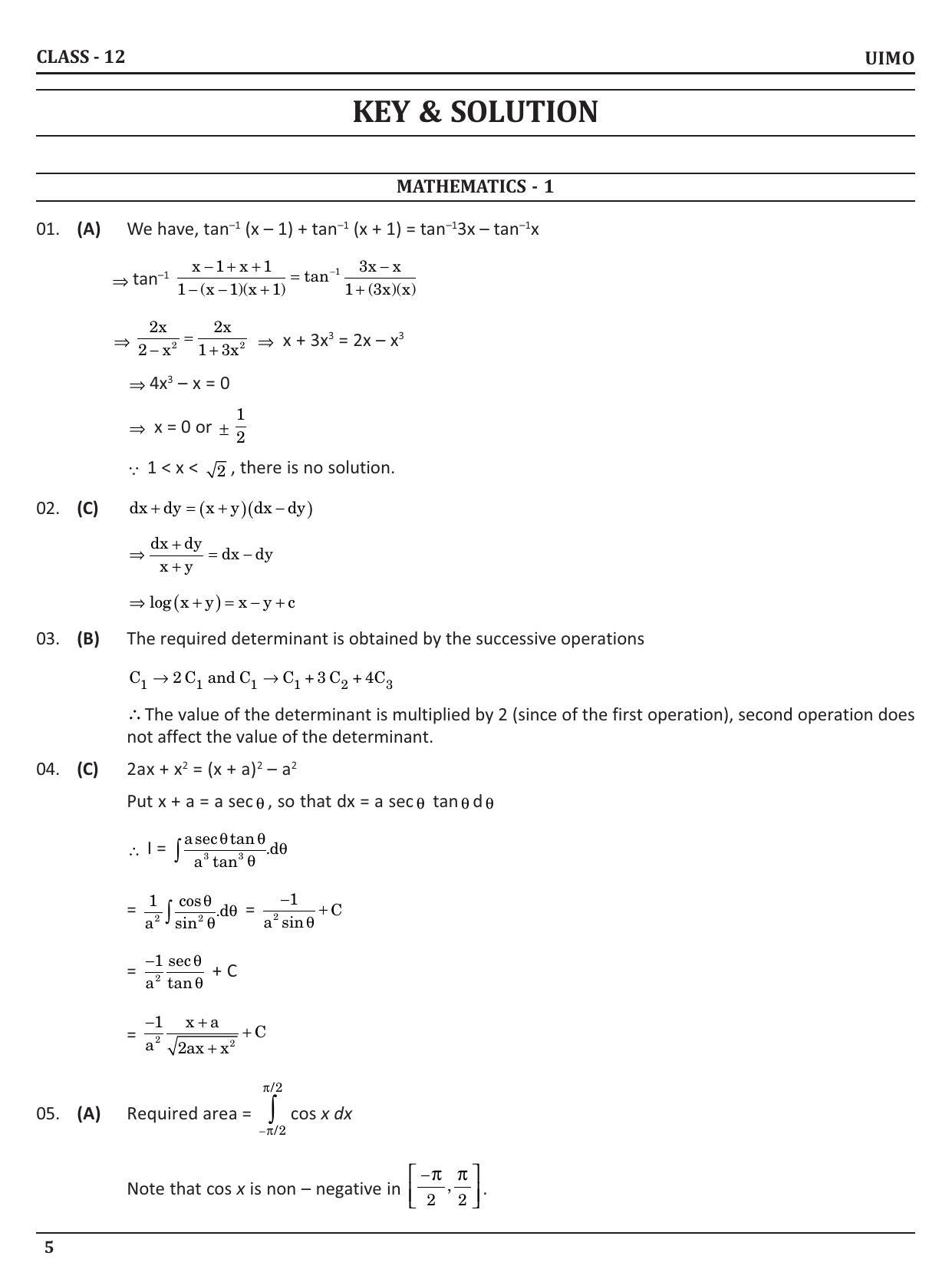 UIMO Class 12 2023 Sample Paper - IndCareer Docs
