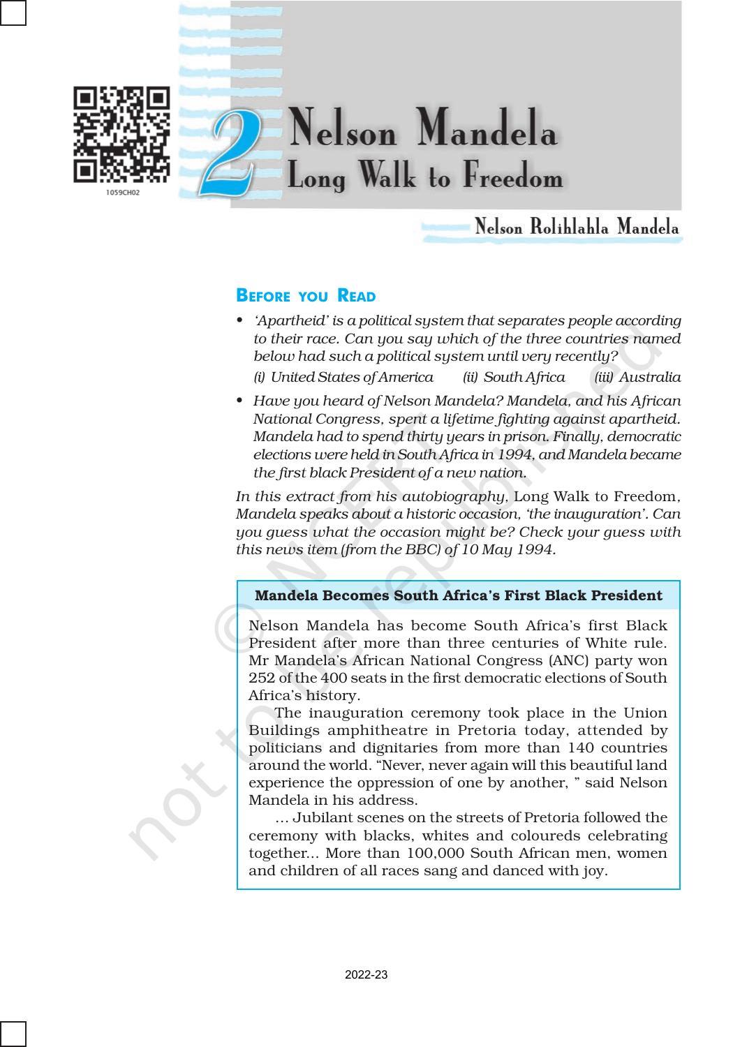 NCERT Book for Class 10 English Chapter 2 Nelson Mandela