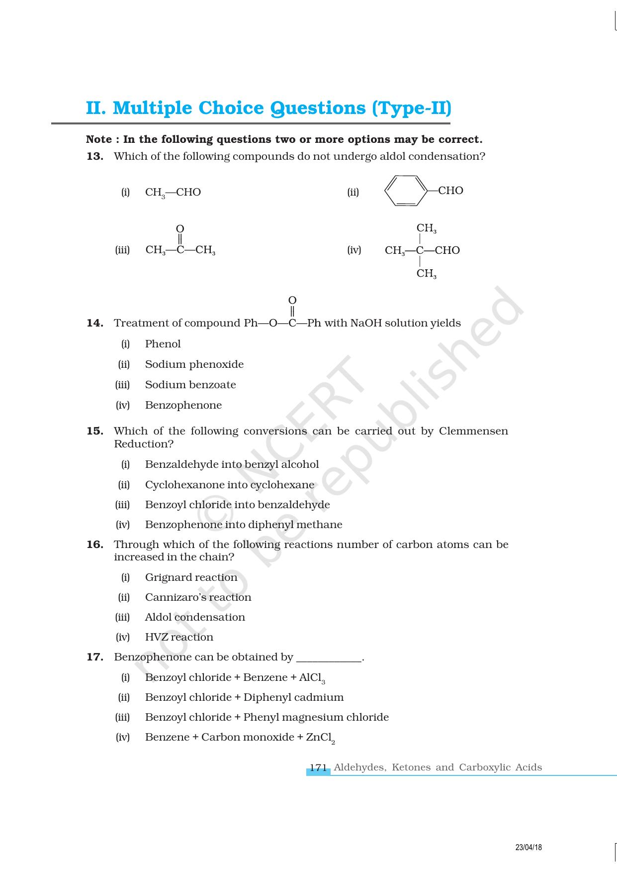 NCERT Exemplar Book for Class 12 Chemistry Chapter 12 Aldehydes, Ketones and Carboxylic Acids