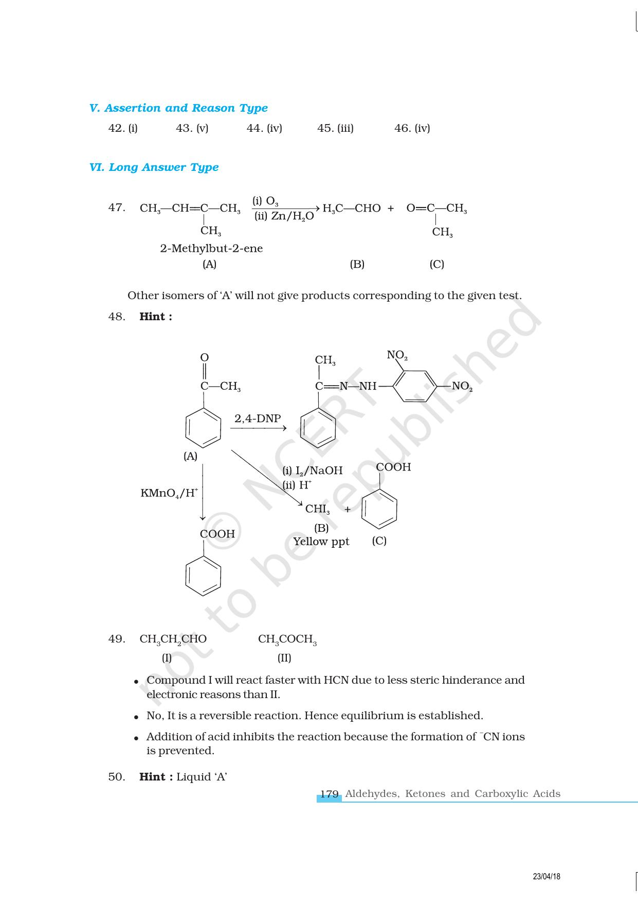 NCERT Exemplar Book for Class 12 Chemistry Chapter 12 Aldehydes, Ketones and Carboxylic Acids