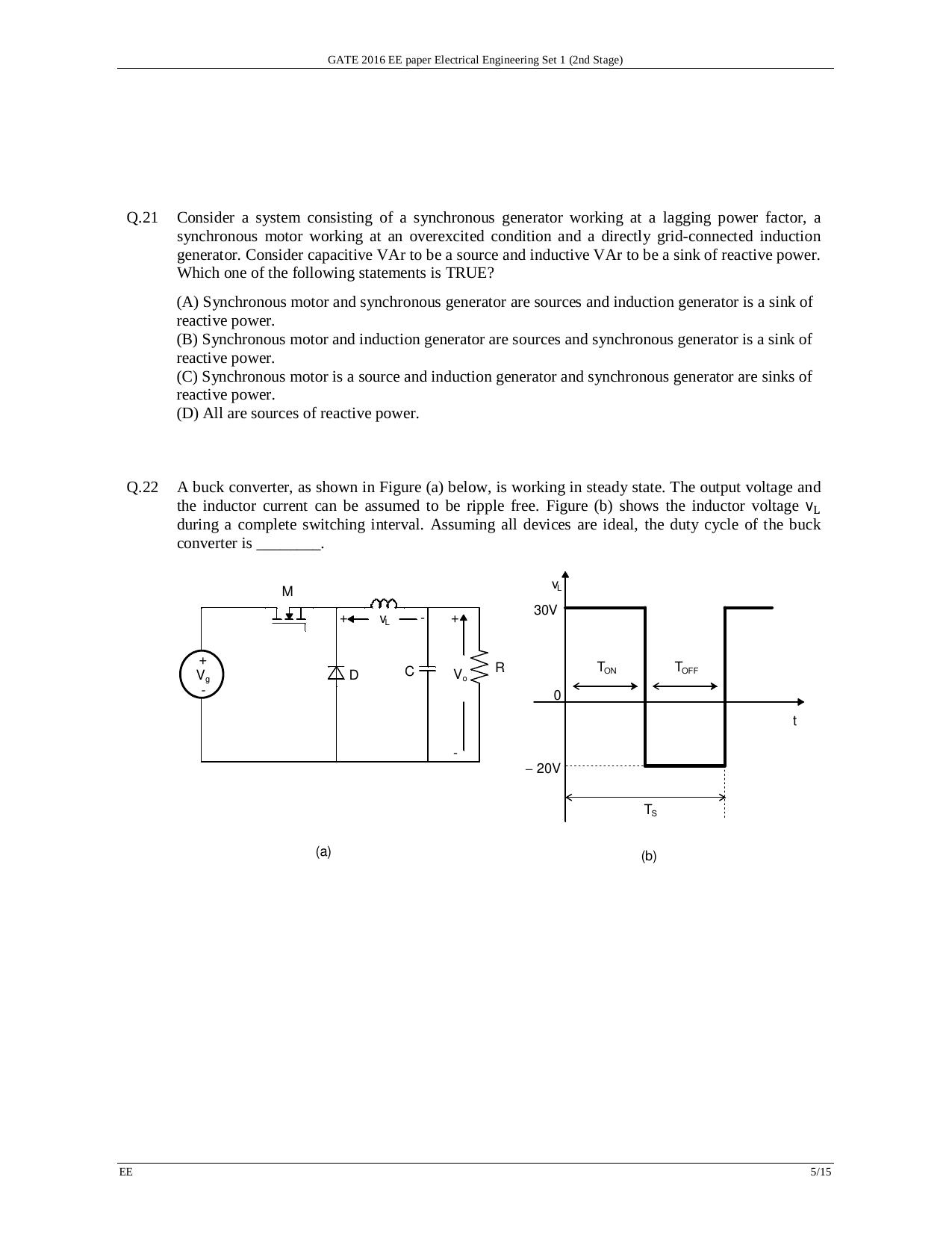 GATE 2016 Electrical Engineering (EE) Question Paper with Answer Key ...
