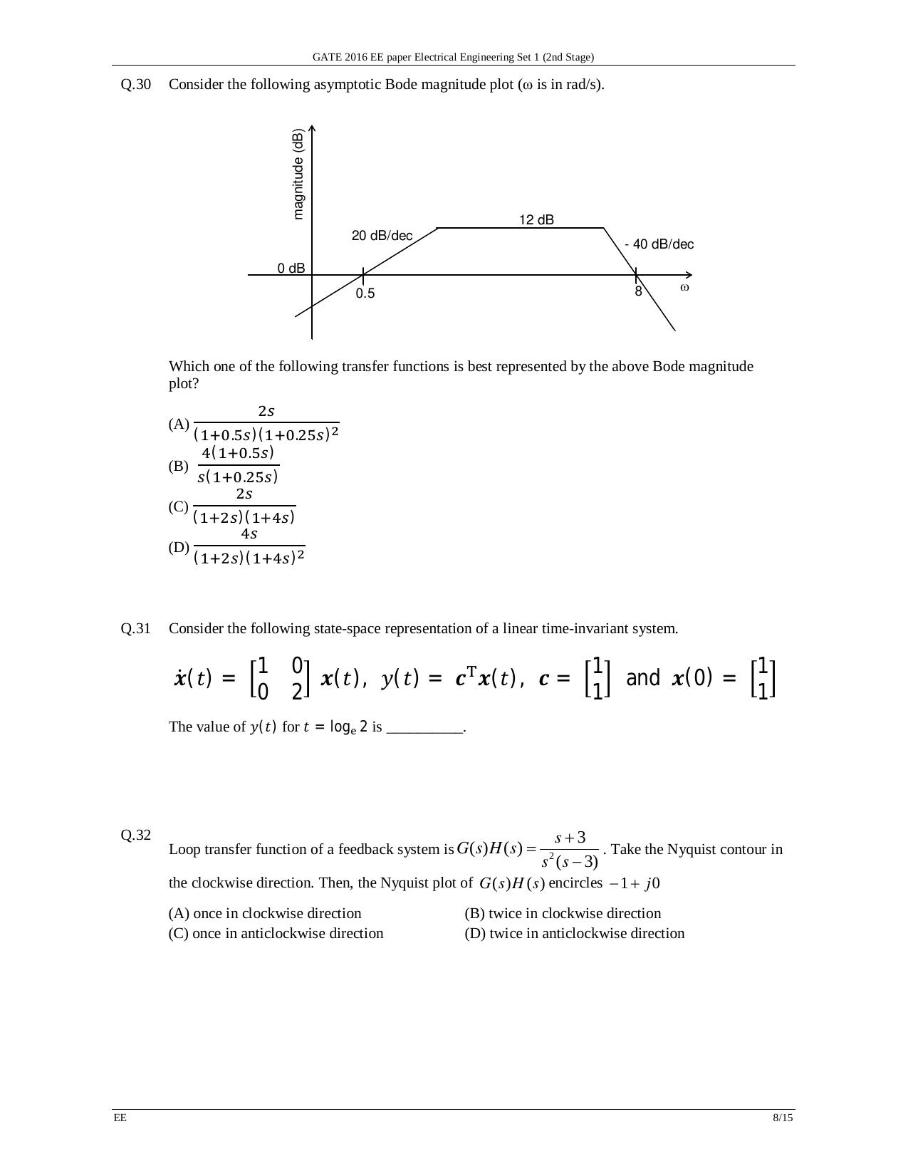 GATE 2016 Electrical Engineering (EE) Question Paper with Answer Key ...