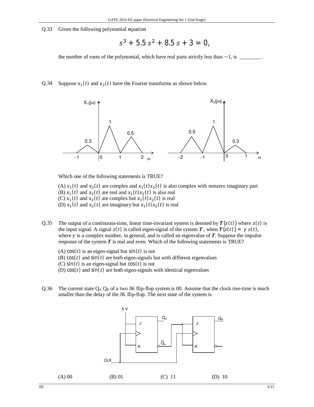 GATE 2016 Electrical Engineering (EE) Question Paper with Answer Key ...