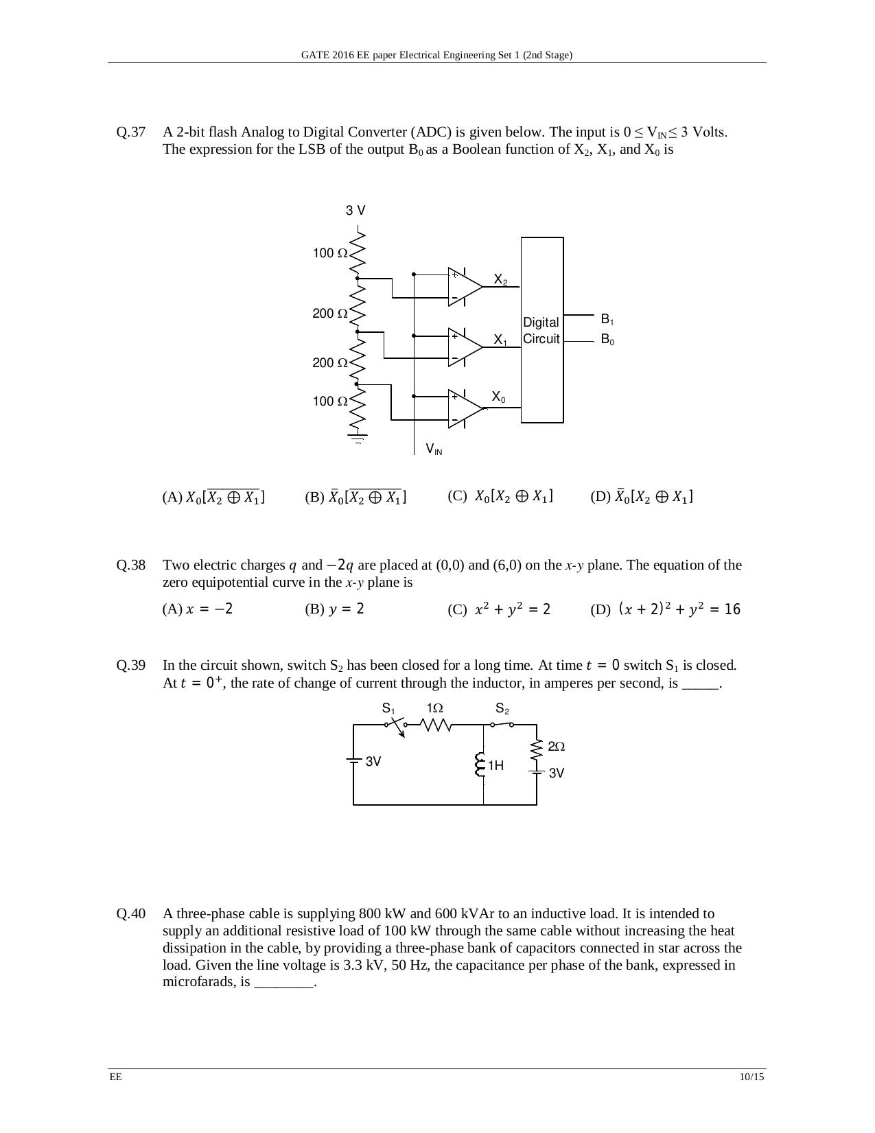 GATE 2016 Electrical Engineering (EE) Question Paper with Answer Key ...