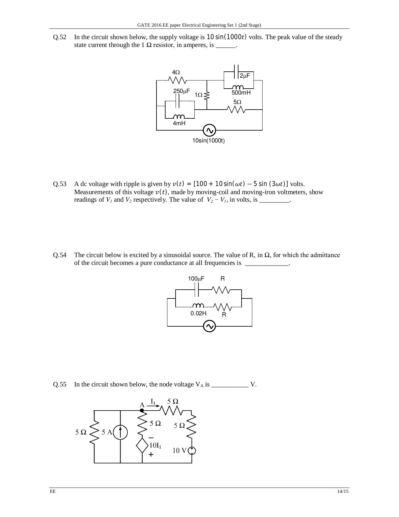 GATE 2016 Electrical Engineering (EE) Question Paper with Answer Key ...