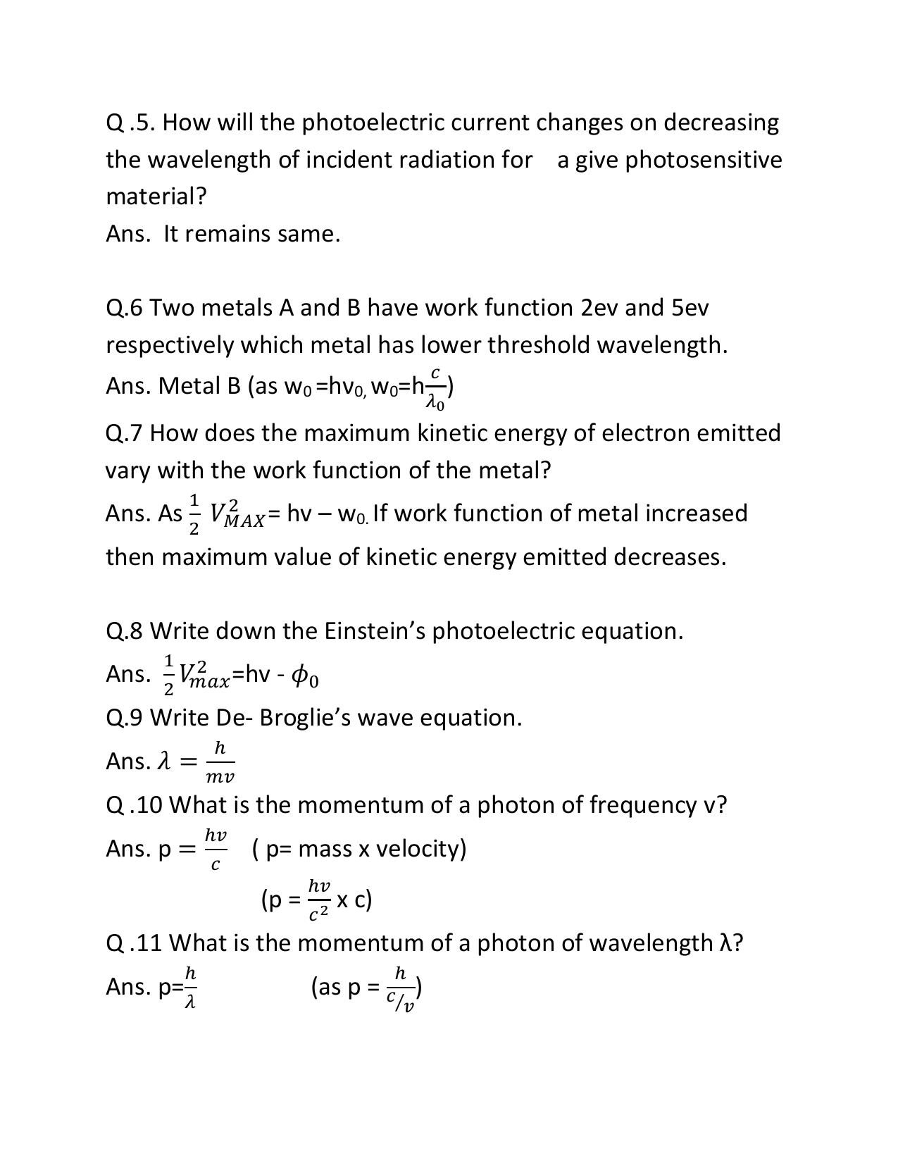 CBSE Physics Class 12 Worksheets Dual nature of Matter and Radiation ...