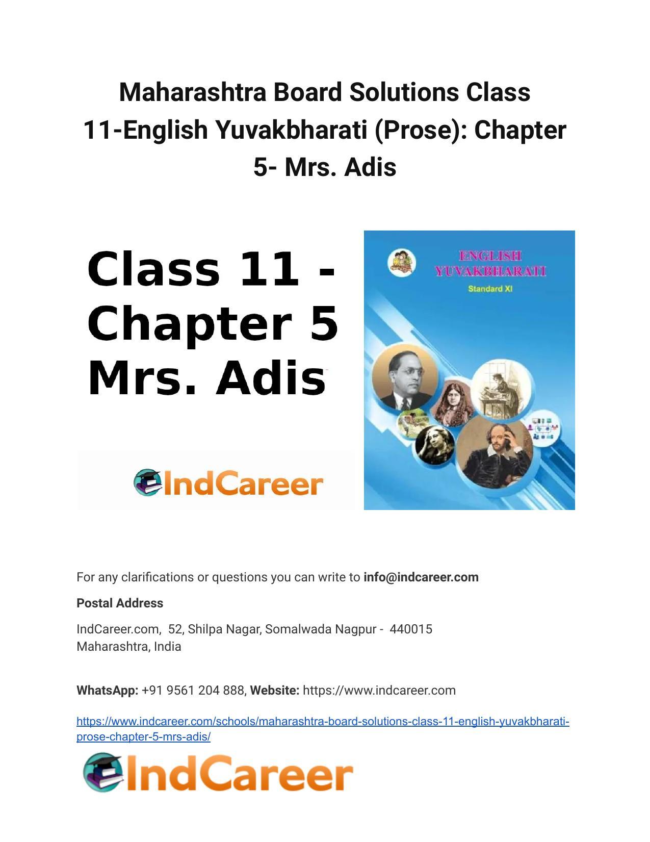 Maharashtra Board Solutions Class 11-English Yuvakbharati (Prose ...