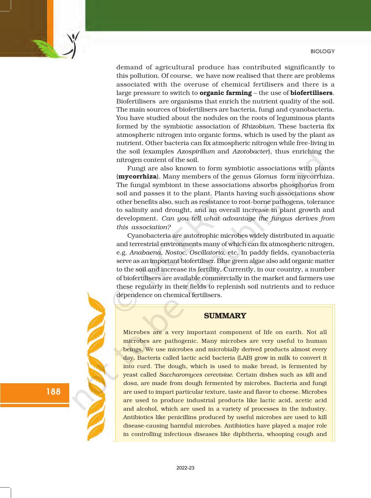 NCERT Book for Class 12 Biology Chapter 10 Microbes in Human Welfare ...