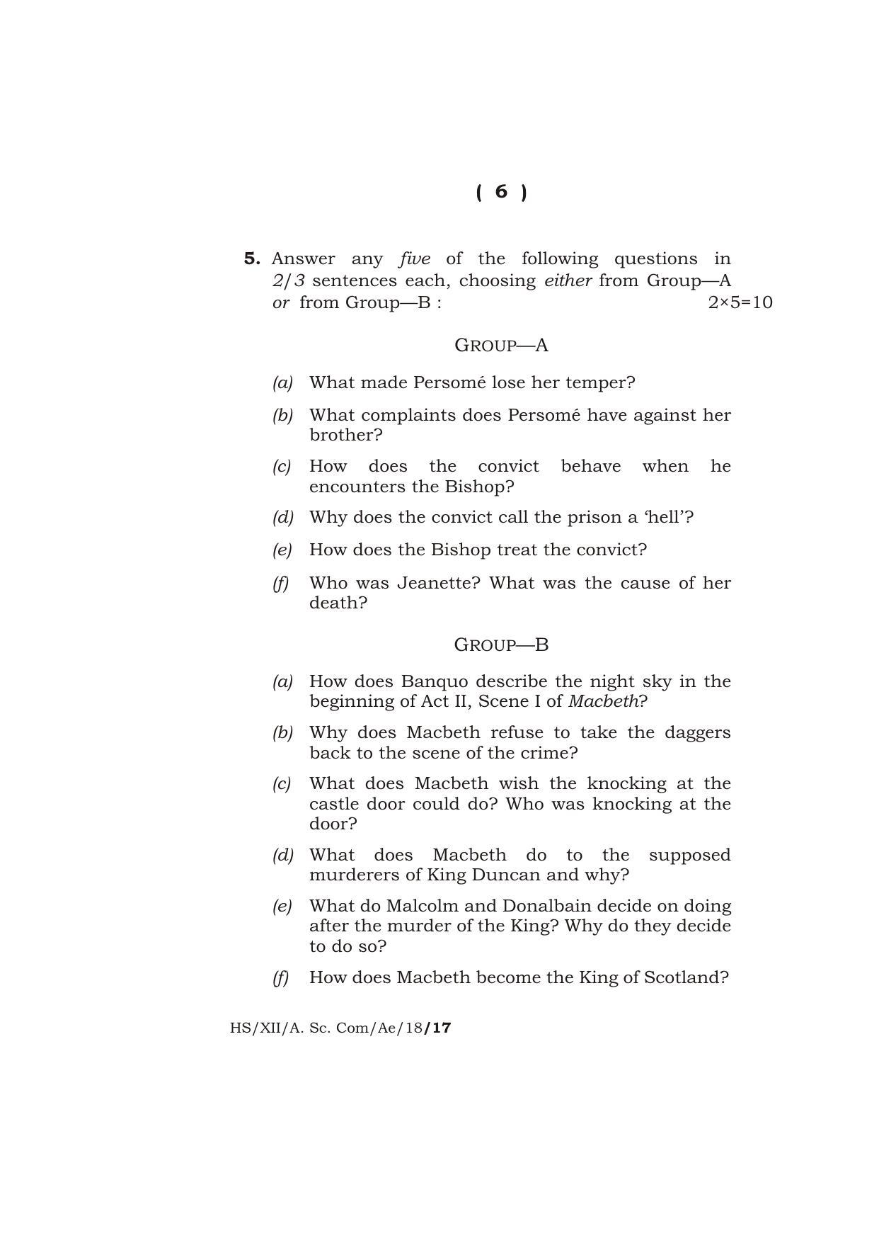 Meghalaya Board MBOSE Class 12 ALTERNATIVE ENGLISH 2018 Question
