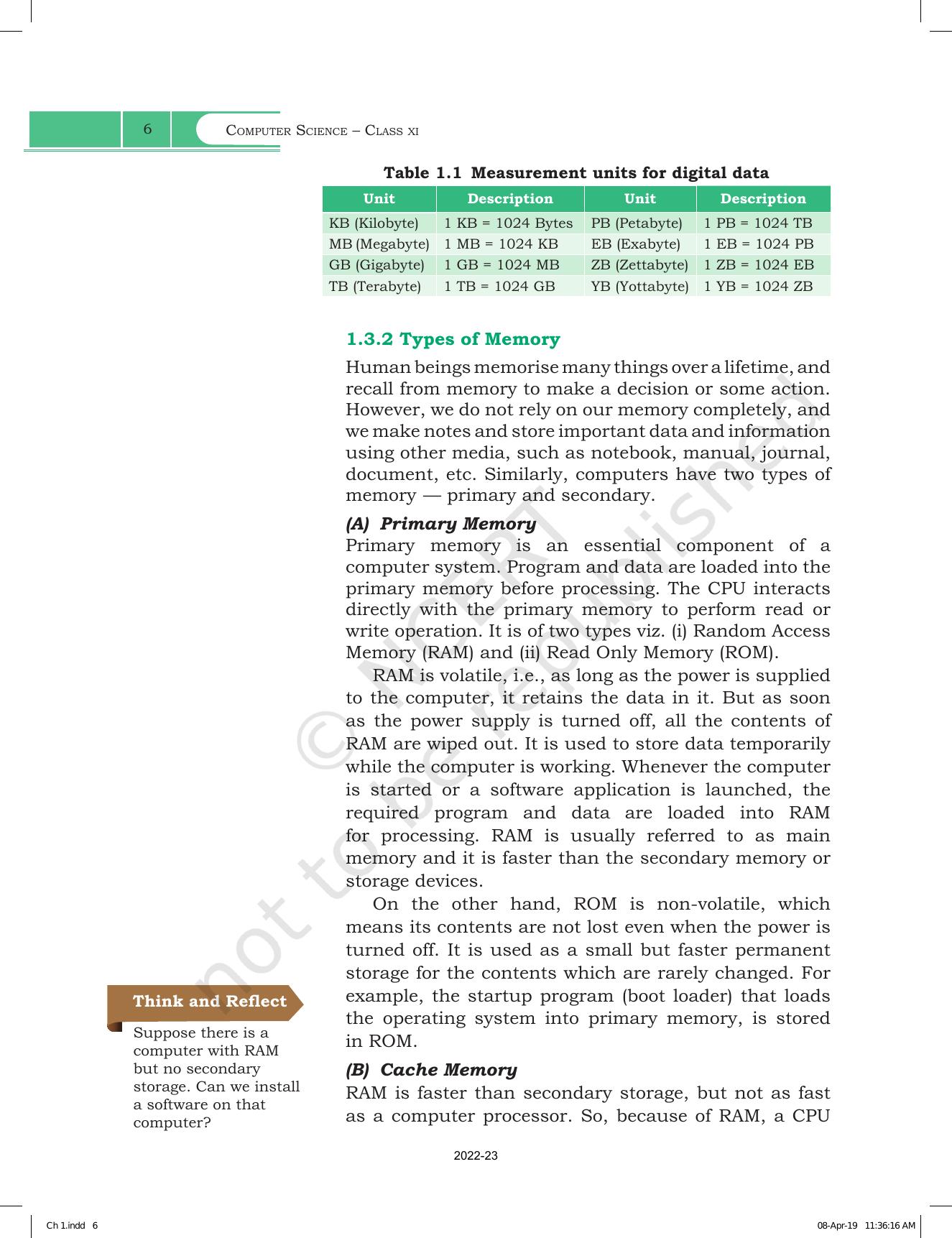 Ncert Book For Class 11 Computer Science Chapter 1 Computer System
