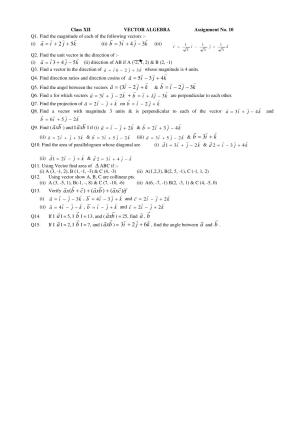 CBSE Class 12 Maths Vector Algebra Assignment - IndCareer Docs