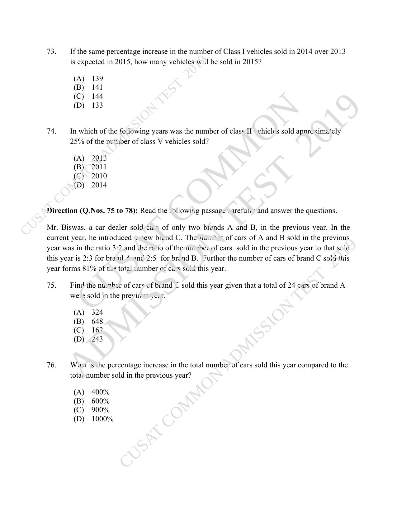 CUSAT CAT 2019 MVoc Technology Question Paper With Answer Key ...