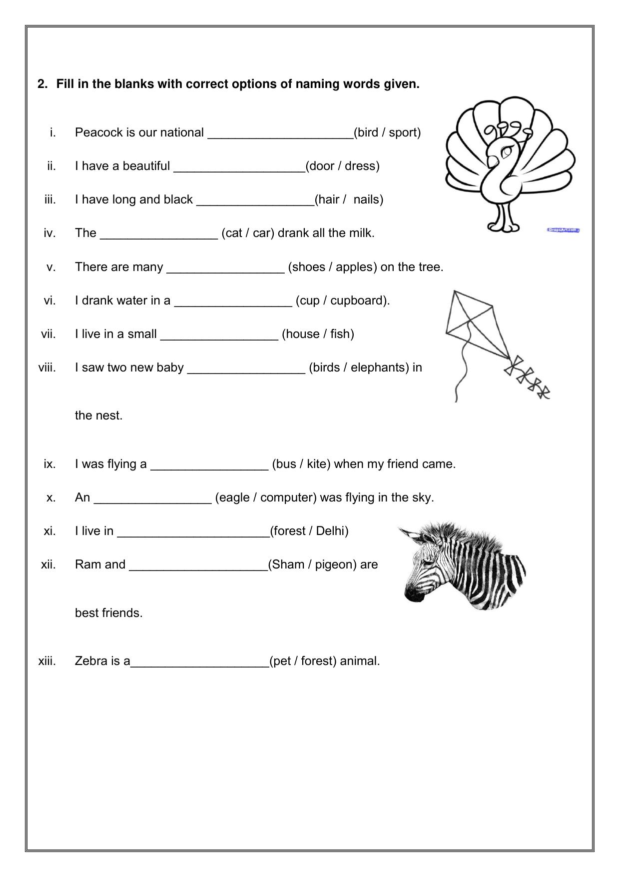 Worksheet for Class 1 English Assignment 34 Naming Words - IndCareer Docs