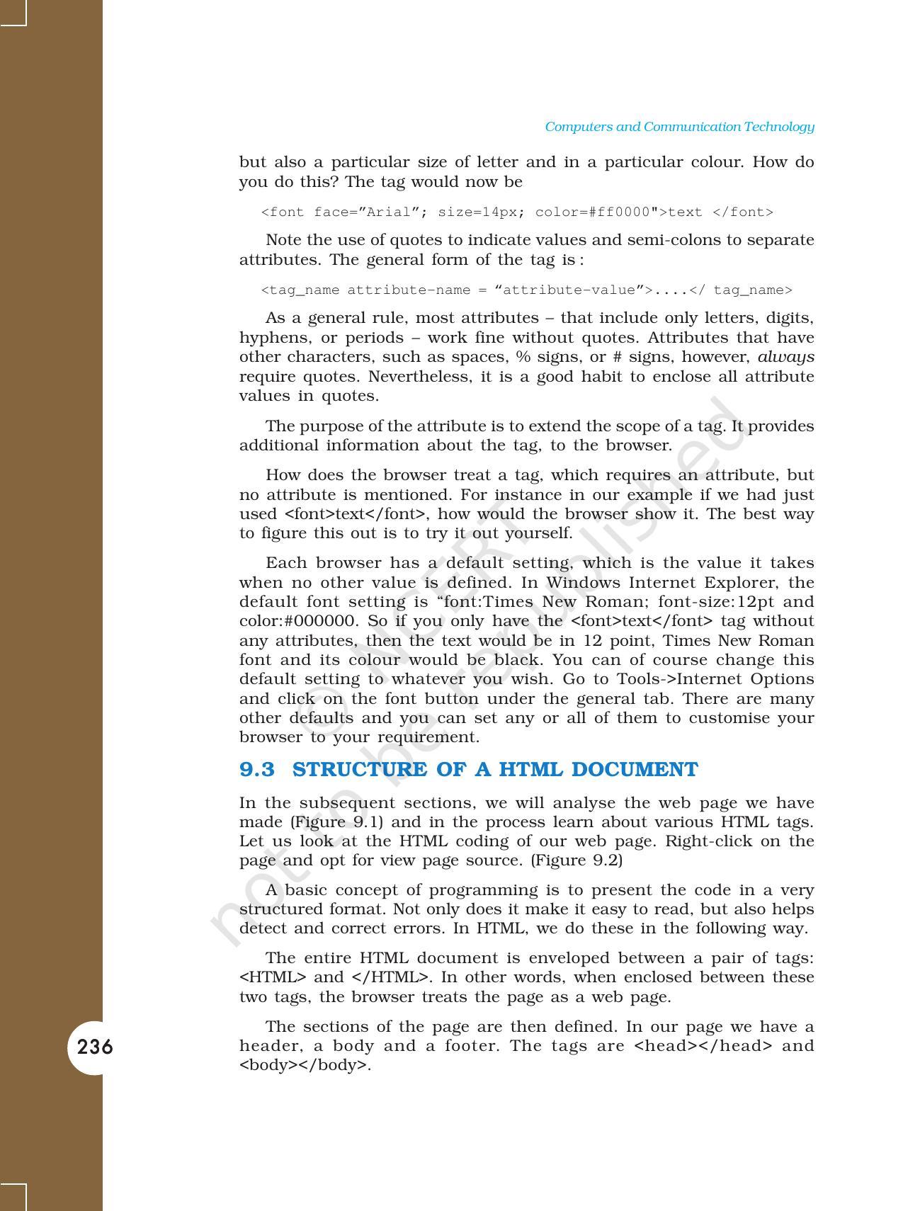 NCERT Book for Class 11 Computers Chapter 9 Web Page Designing Using HTML