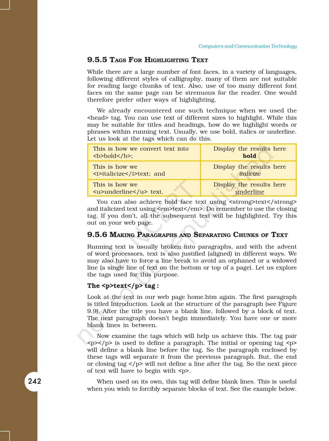 NCERT Book for Class 11 Computers Chapter 9 Web Page Designing Using HTML