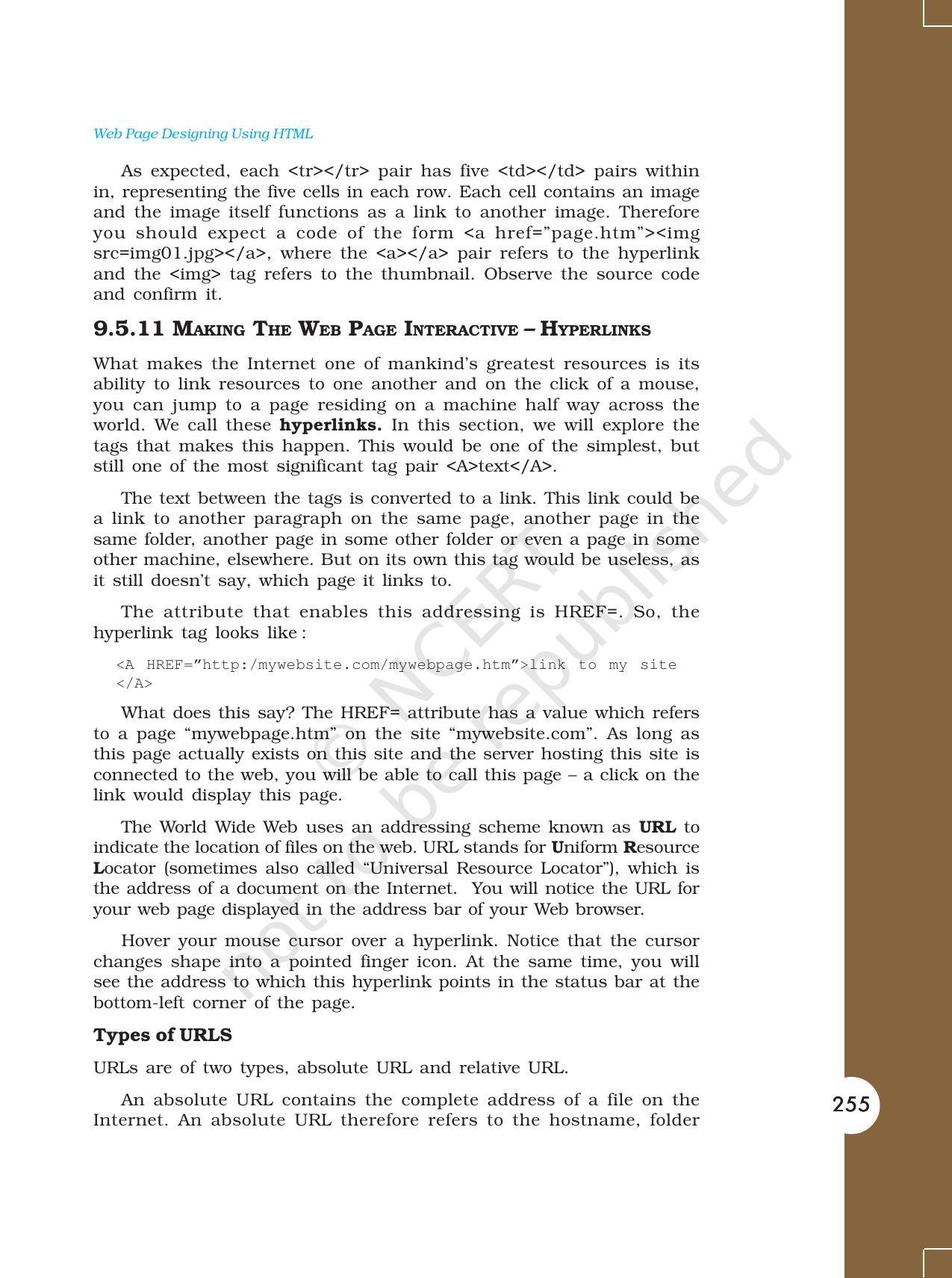 NCERT Book for Class 11 Computers Chapter 9 Web Page Designing Using HTML