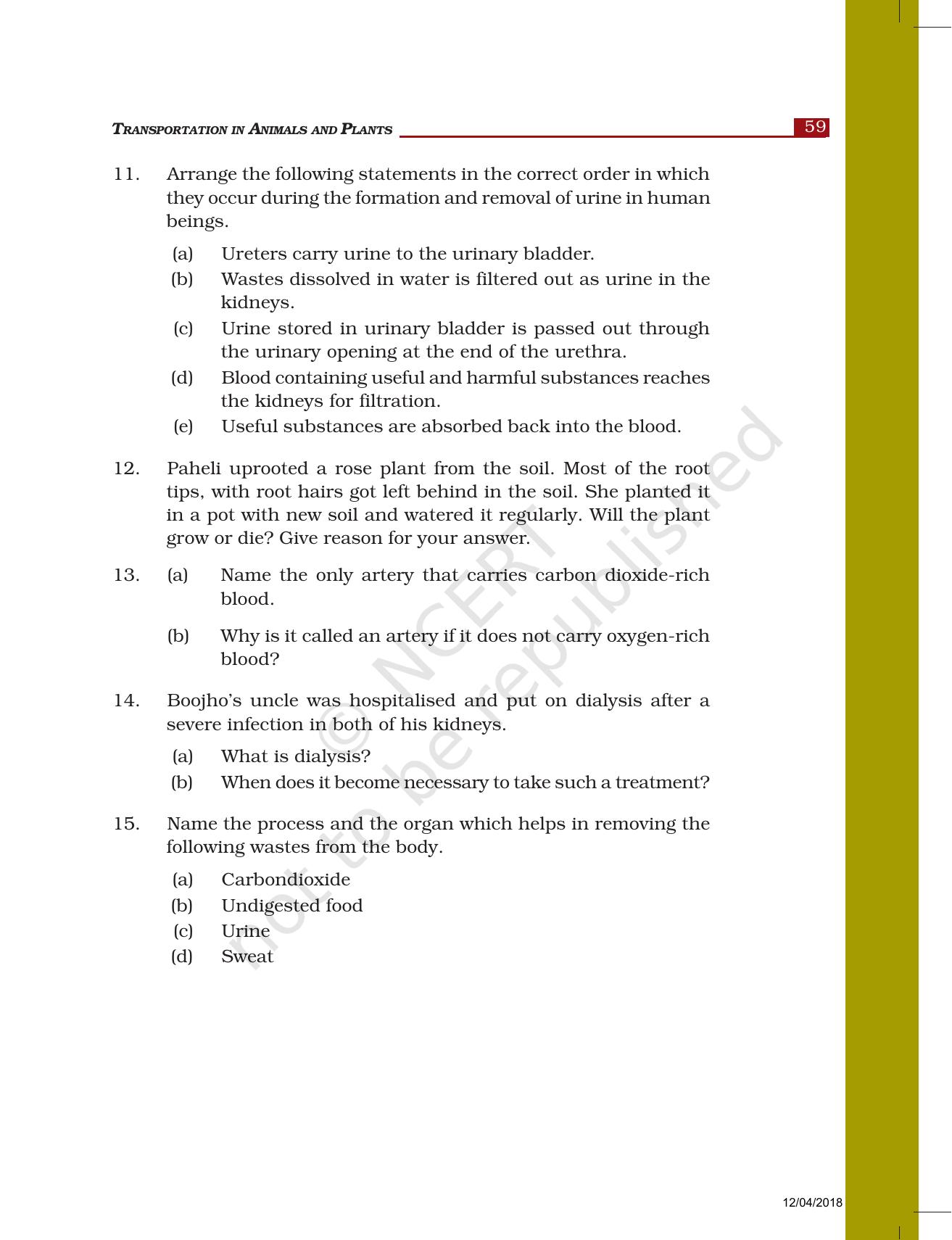 NCERT Exemplar Book for Class 7 Science Chapter 11-Transportation in ...