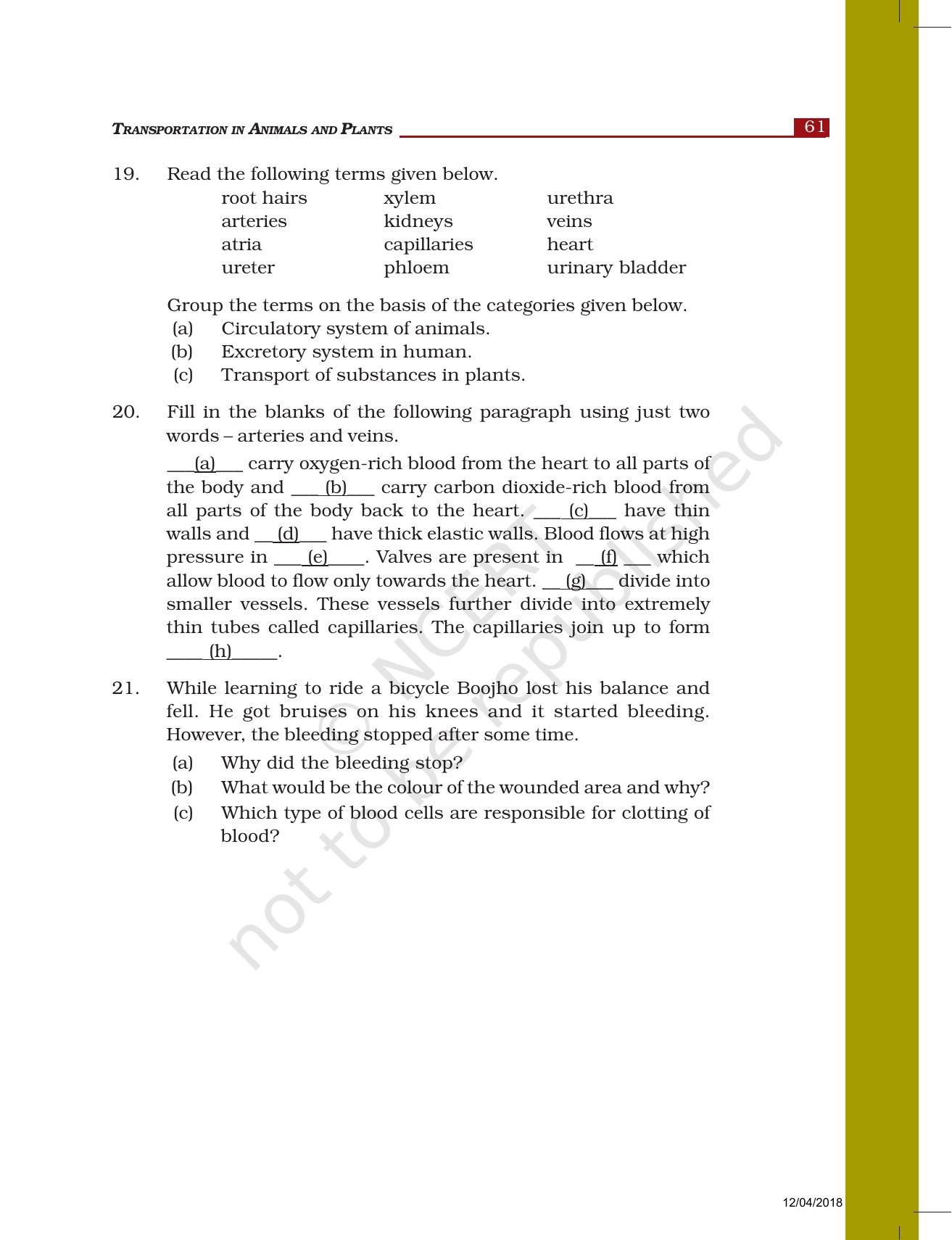 NCERT Exemplar Book for Class 7 Science Chapter 11-Transportation in ...