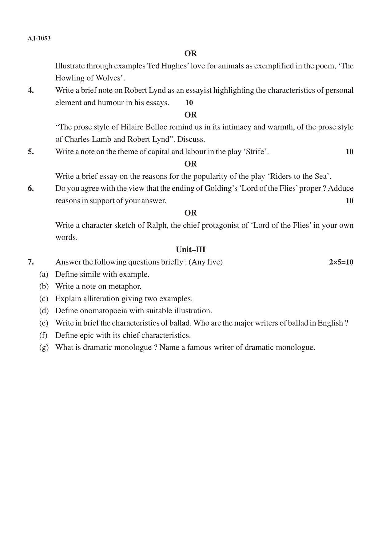Bilaspur University Question Paper 2021-2022:B.A. Part-II (Two) English ...