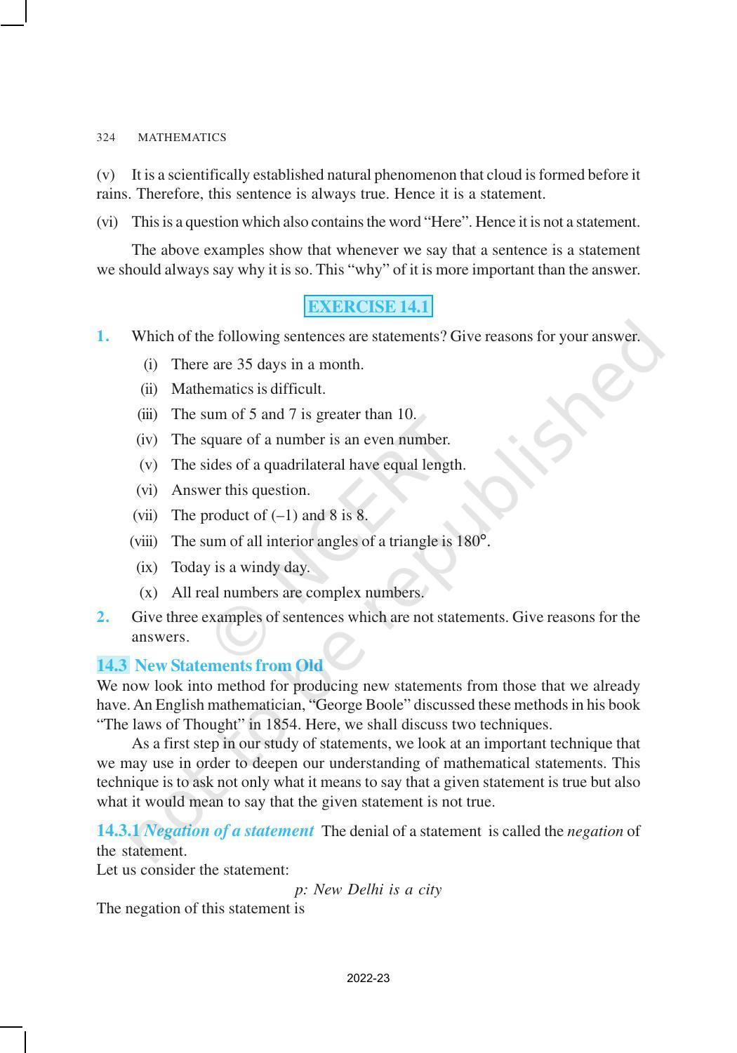 NCERT Book for Class 11 Maths Chapter 14 Mathematical