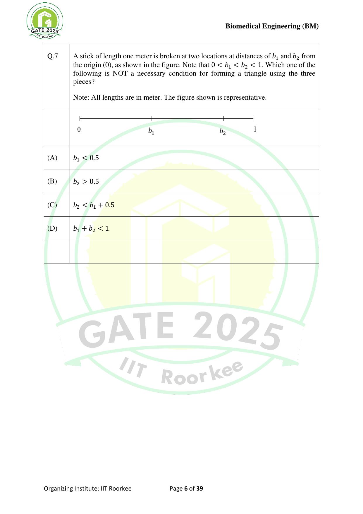 GATE 2025 Biomedical Engineering (BM) Question Paper - IndCareer Docs
