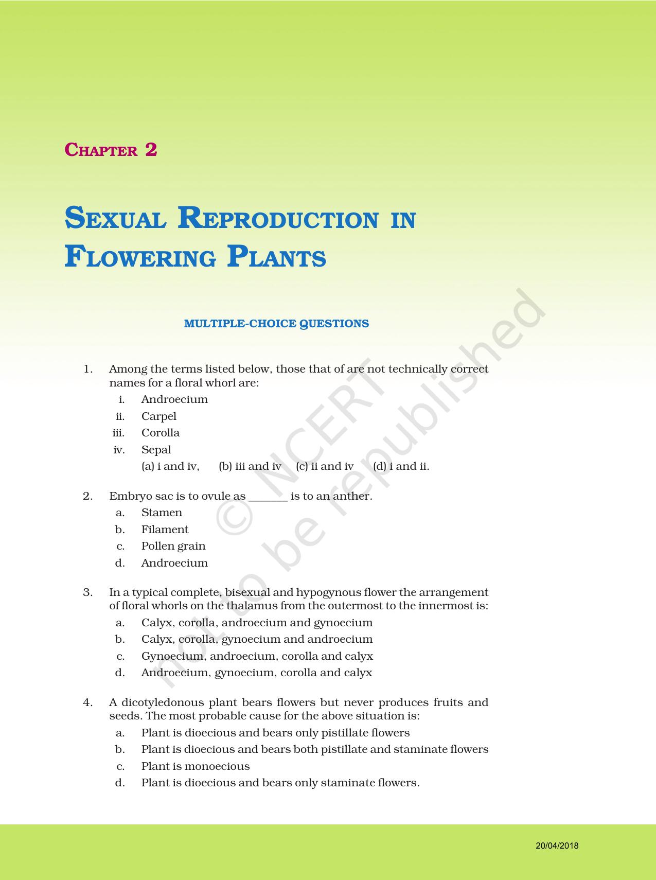 NCERT Exemplar Book for Class 12 Biology Chapter 2 Sexual Reproduction ...