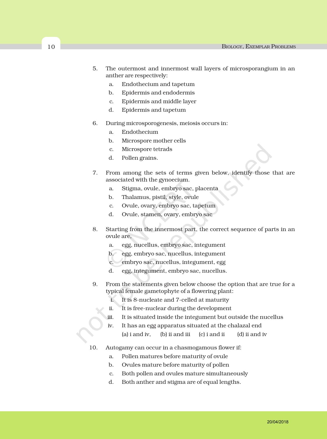 NCERT Exemplar Book for Class 12 Biology Chapter 2 Sexual Reproduction ...
