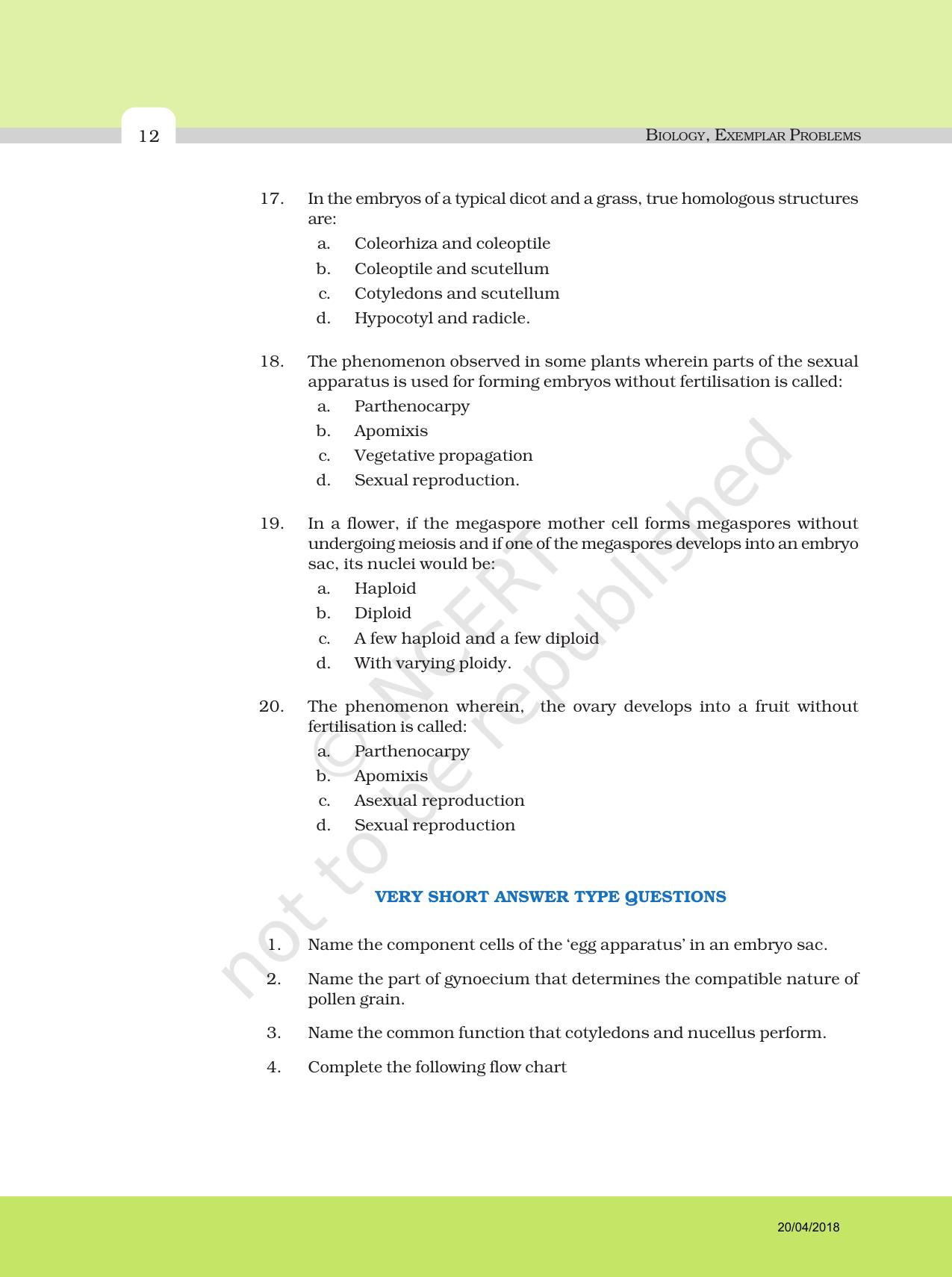 NCERT Exemplar Book for Class 12 Biology Chapter 2 Sexual Reproduction ...