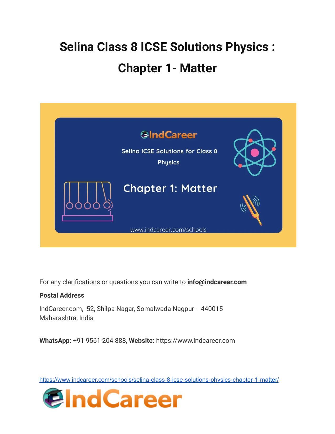 Selina Class 8 ICSE Solutions Physics : Chapter 1- Matter - IndCareer Docs